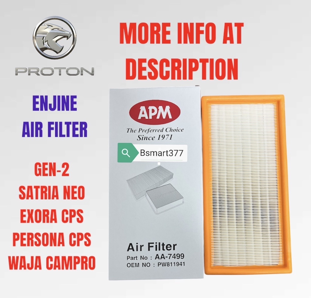 Proton apm penapis udara enjin gen2/satria neo/waja campro/exora cps ...