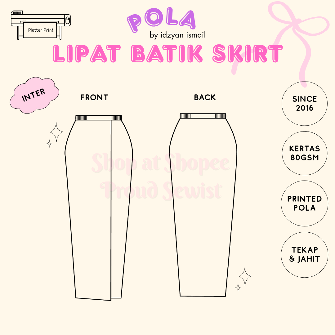 MUDAH JAHIT POLA KAIN LIPAT BATIK SKIRT SEWING PATTERN SIZE (XS-3XL ...