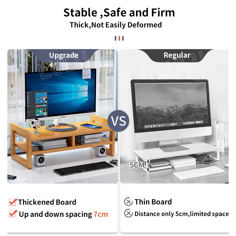 LULU Computer Monitor Stand Desktop Rack Wood/Brwon Screen Increase ...