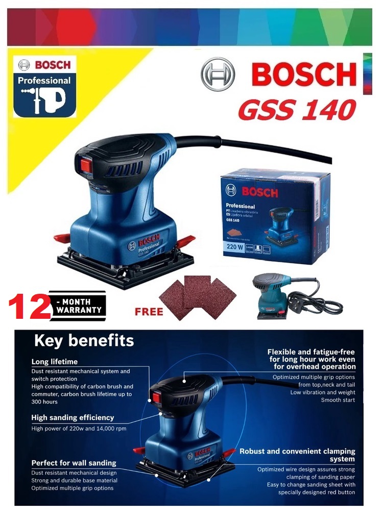 Bosch GSS 140 (100 x 110mm) Orbital Sander 220-watt | Shopee Malaysia
