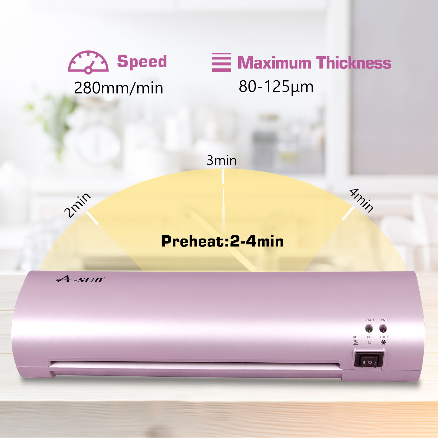 【2025 New Model】A-SUB A4 Laminator Hot&Cold Laminating Machine Pink ...