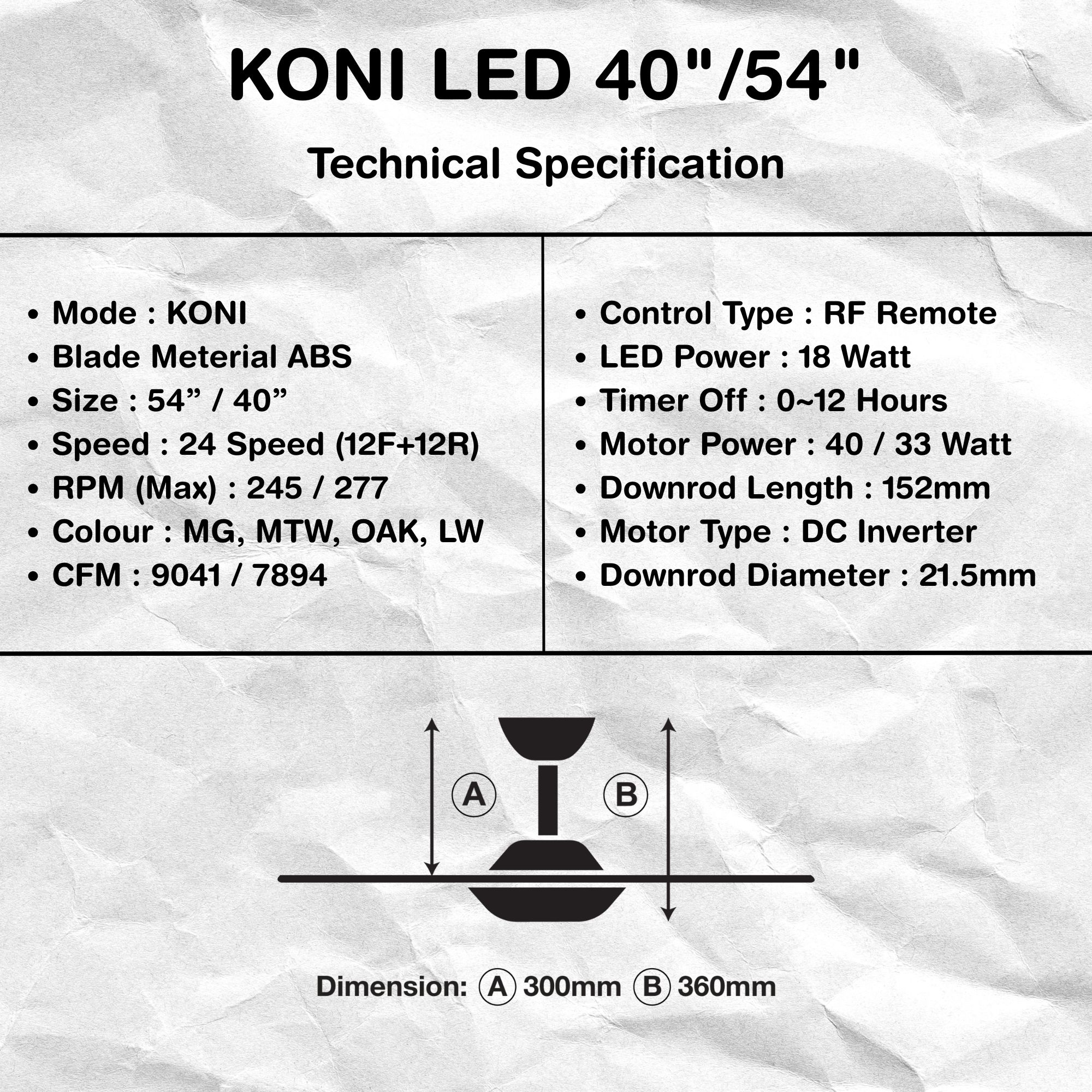 【DEKA KONI】54" Ceiling Fan 5 Blades LED Light DC Motor Baby Fan Remote ...