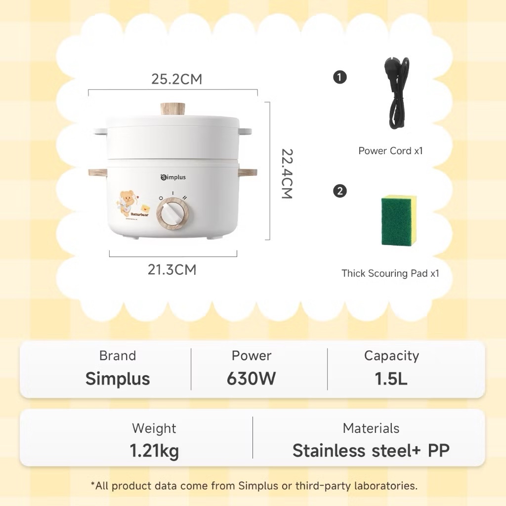 Simplus x Butterbear Ceramic Coating Multi Electric Cooker With Steamer ...