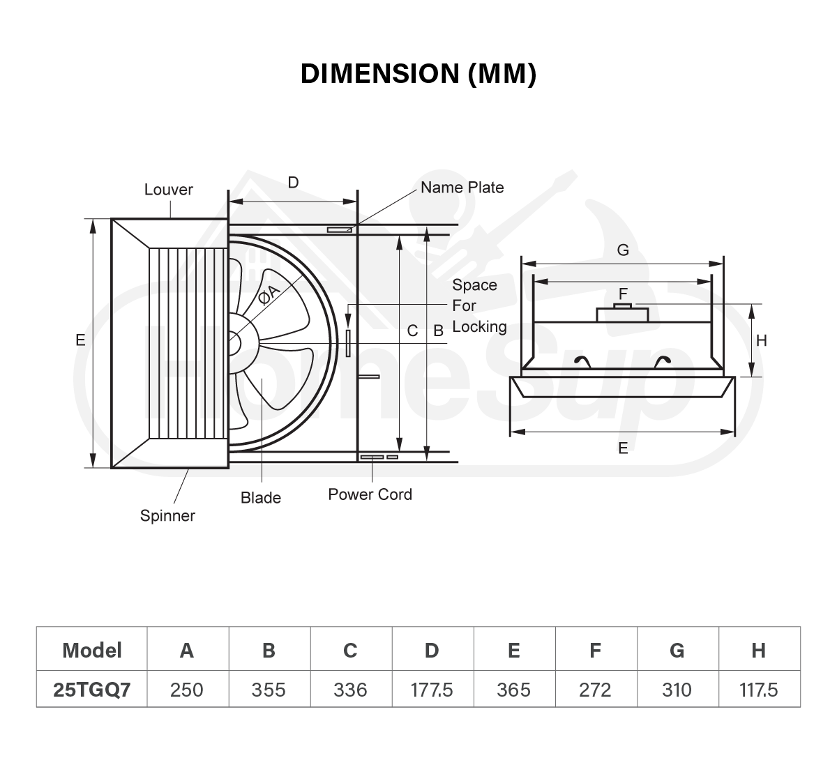 KDK 25Tgq7 Exhaust Fan –10 Inch Fan Blade, Ceiling Mounted Ventilation ...