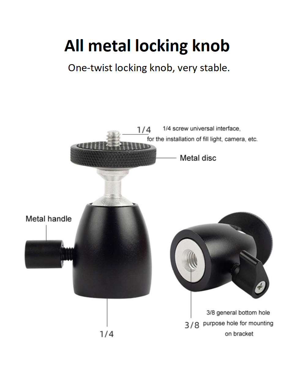 Q39 Mini Ball Head 1/4 inch Screw Mount Adapter Tripod Ballhead 360 ...