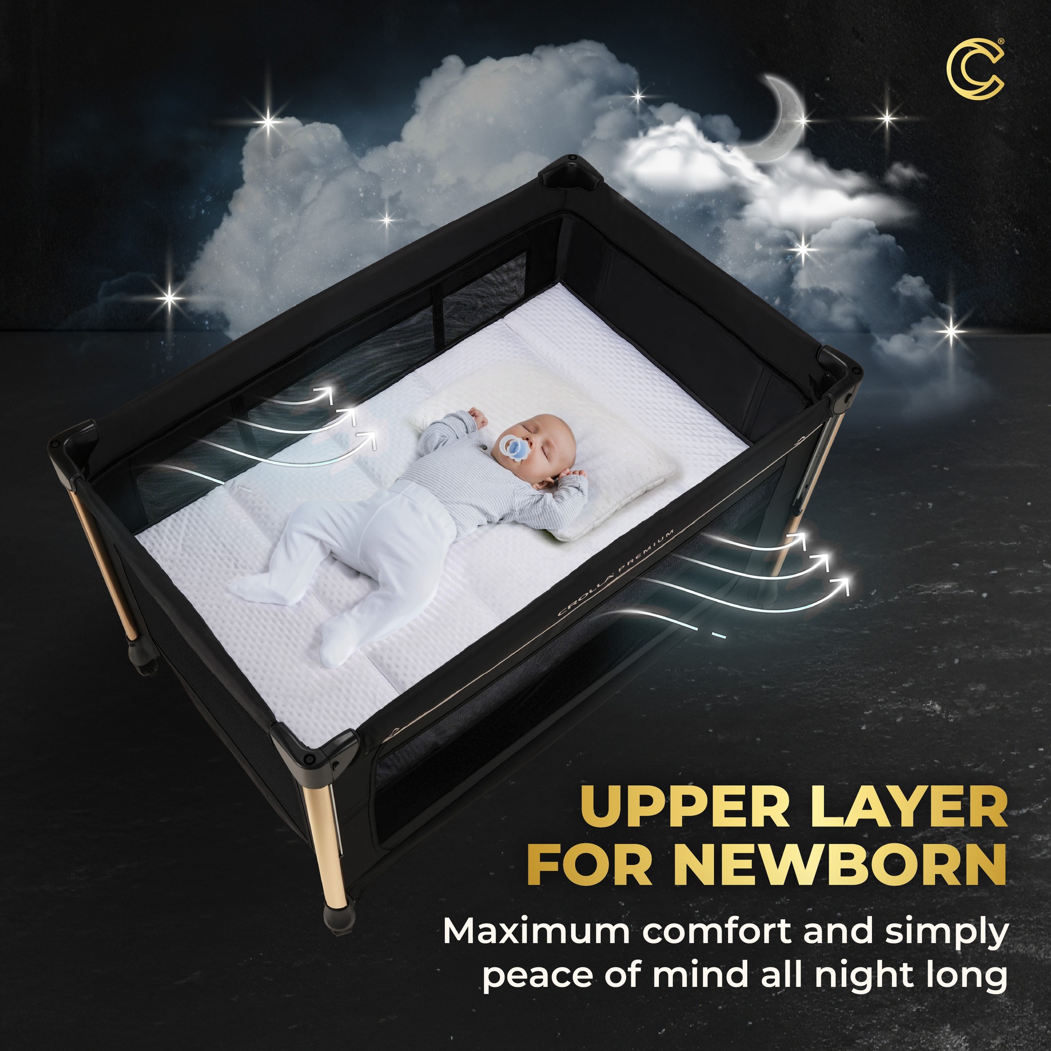 Crolla Premium Ally Gold Bedside Baby Cot / Travel Cot / Playpen Cot ...