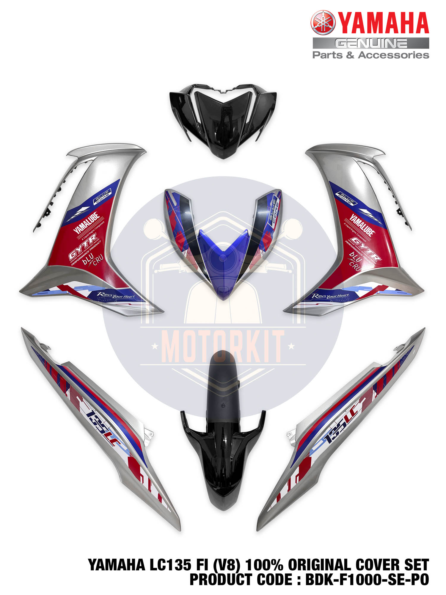 YAMAHA LC135 FI V8 135LC 100% ORIGINAL BODY COVER SET BLUE CORE SILVER ...