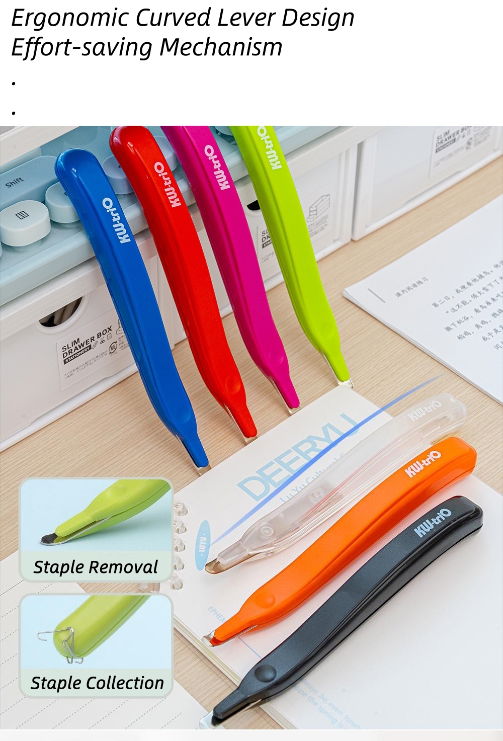 Creative Colourful Portable Pen Shape Less Effort Staples Remover ...