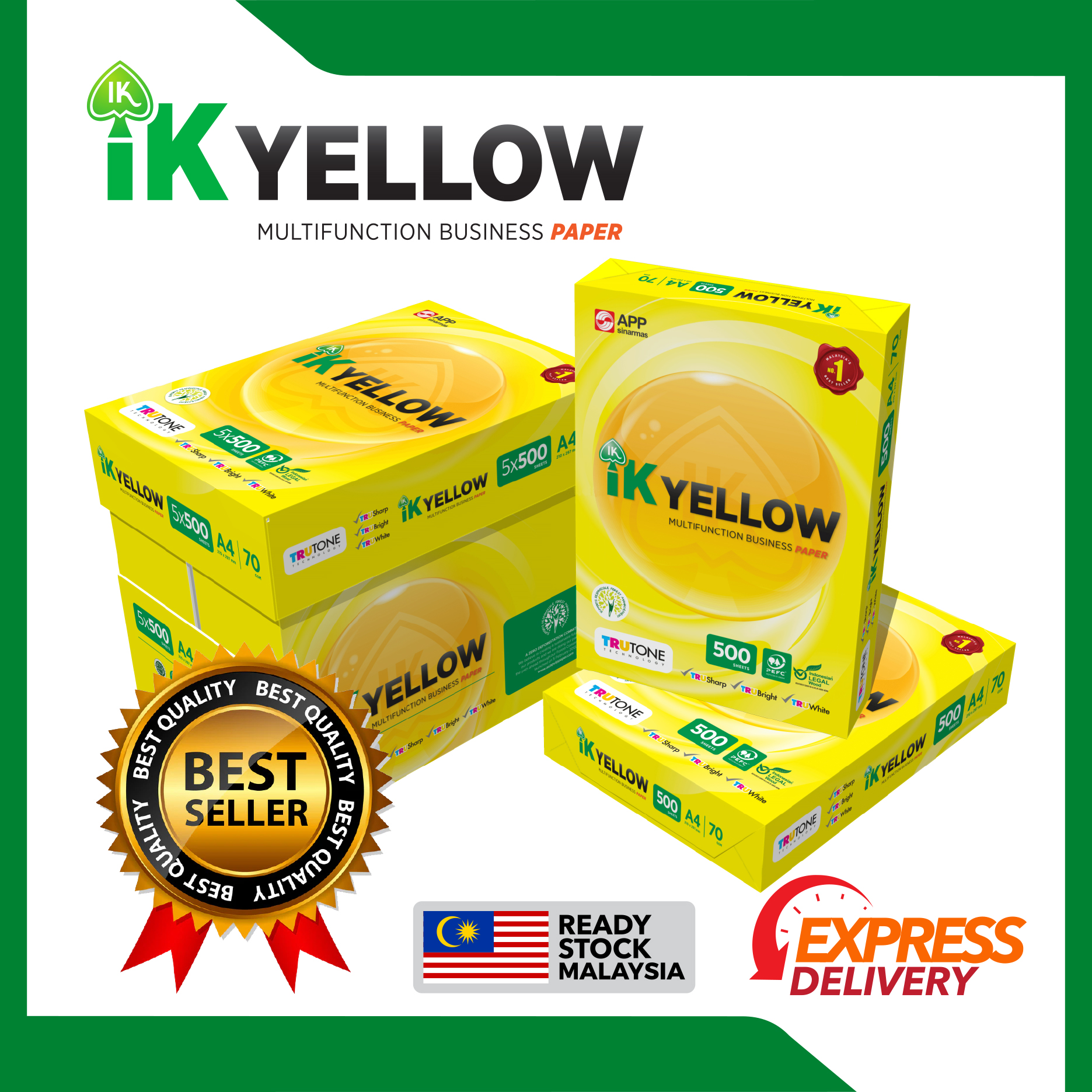 IK Yellow A4 Paper 70gsm 100 sheets / 500 sheets Kertas Putih A4 70gsm A4 Copier Paper School ...