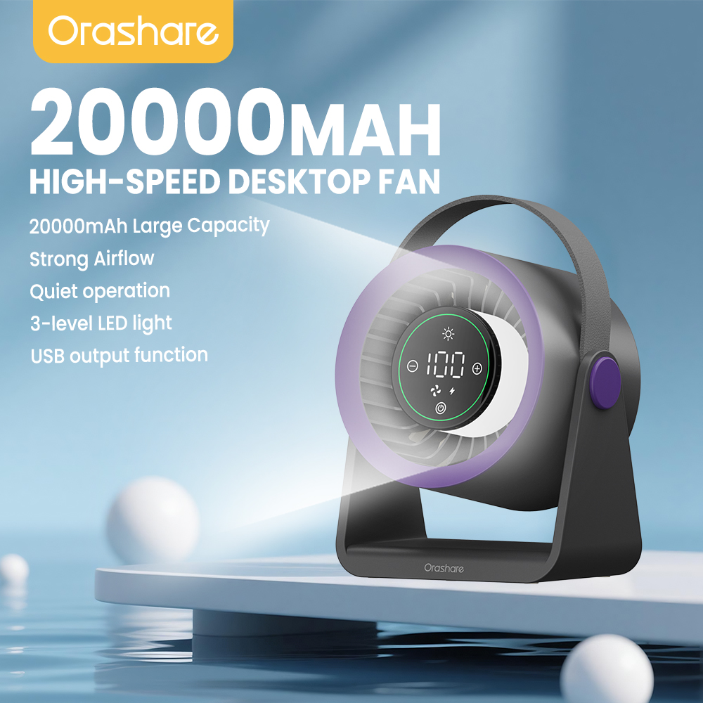 Orashare DF03L Max 20000mAh Rechargeable Desk Fan with LED Light ...