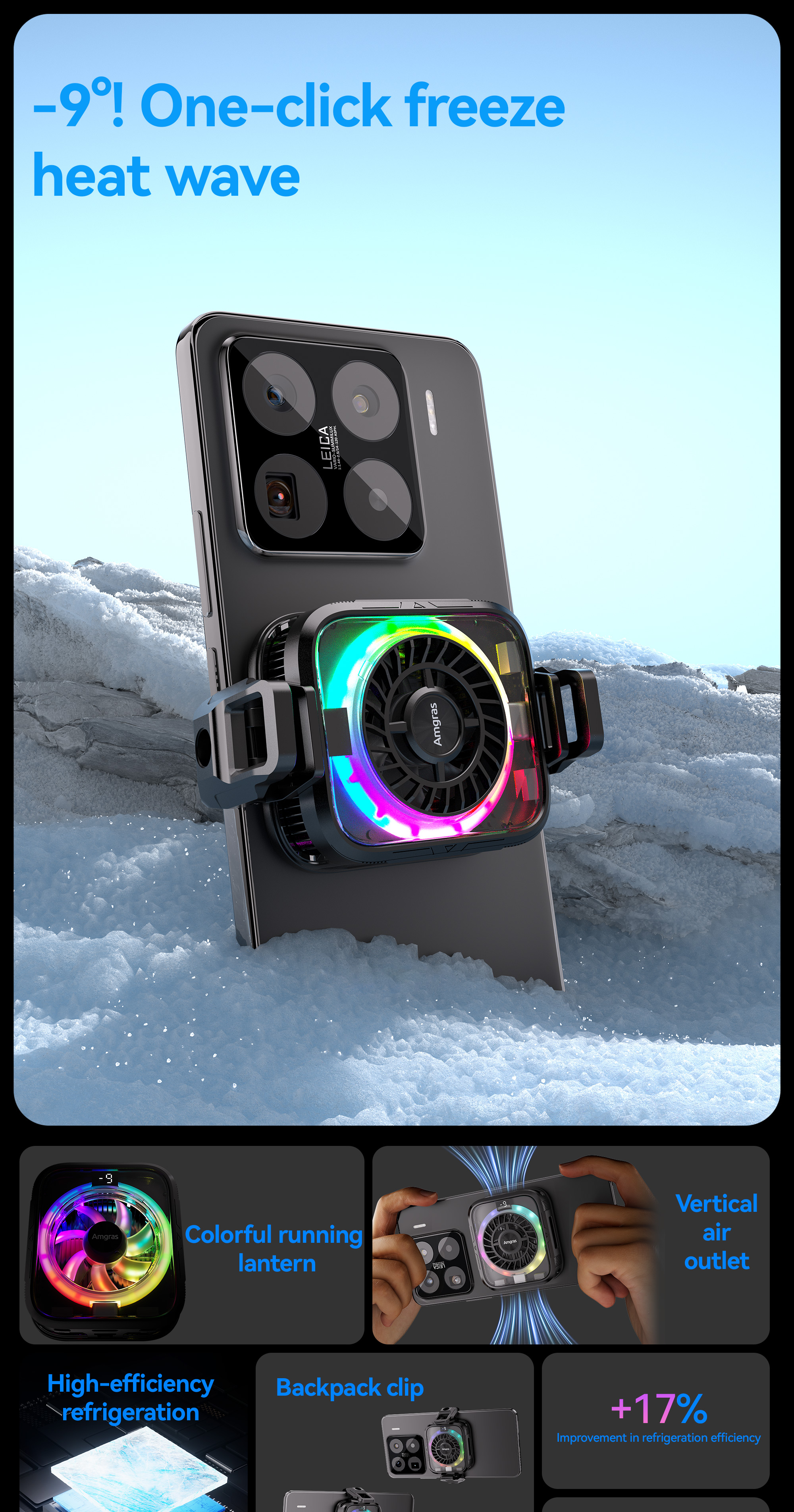 Amgras IceWorld Pro 2 Phone Cooler Mute Magnetic/Clip-on Cooling Fan ...