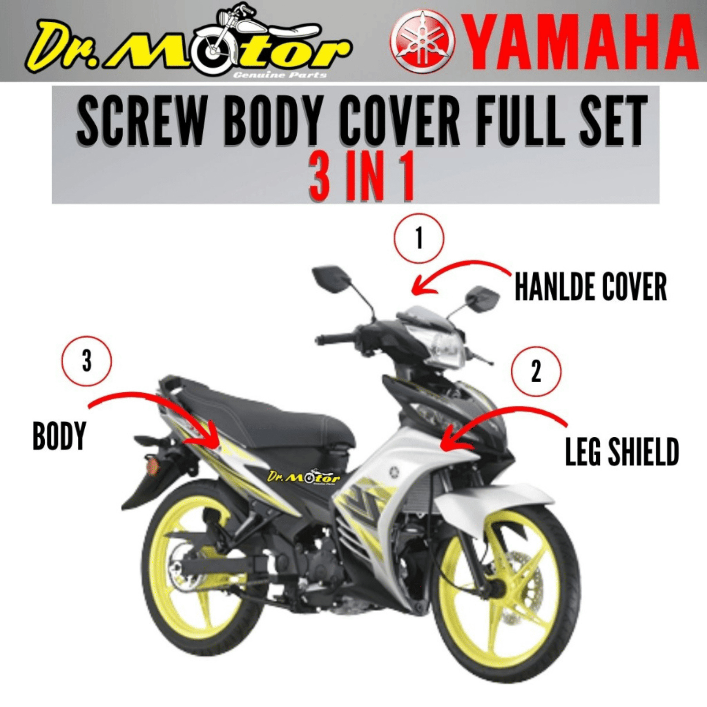 Dr. Motor YAMAHA LC135 V1-V7, Y15ZR V2, Y110 SS 2 Screw Body Cover Full ...