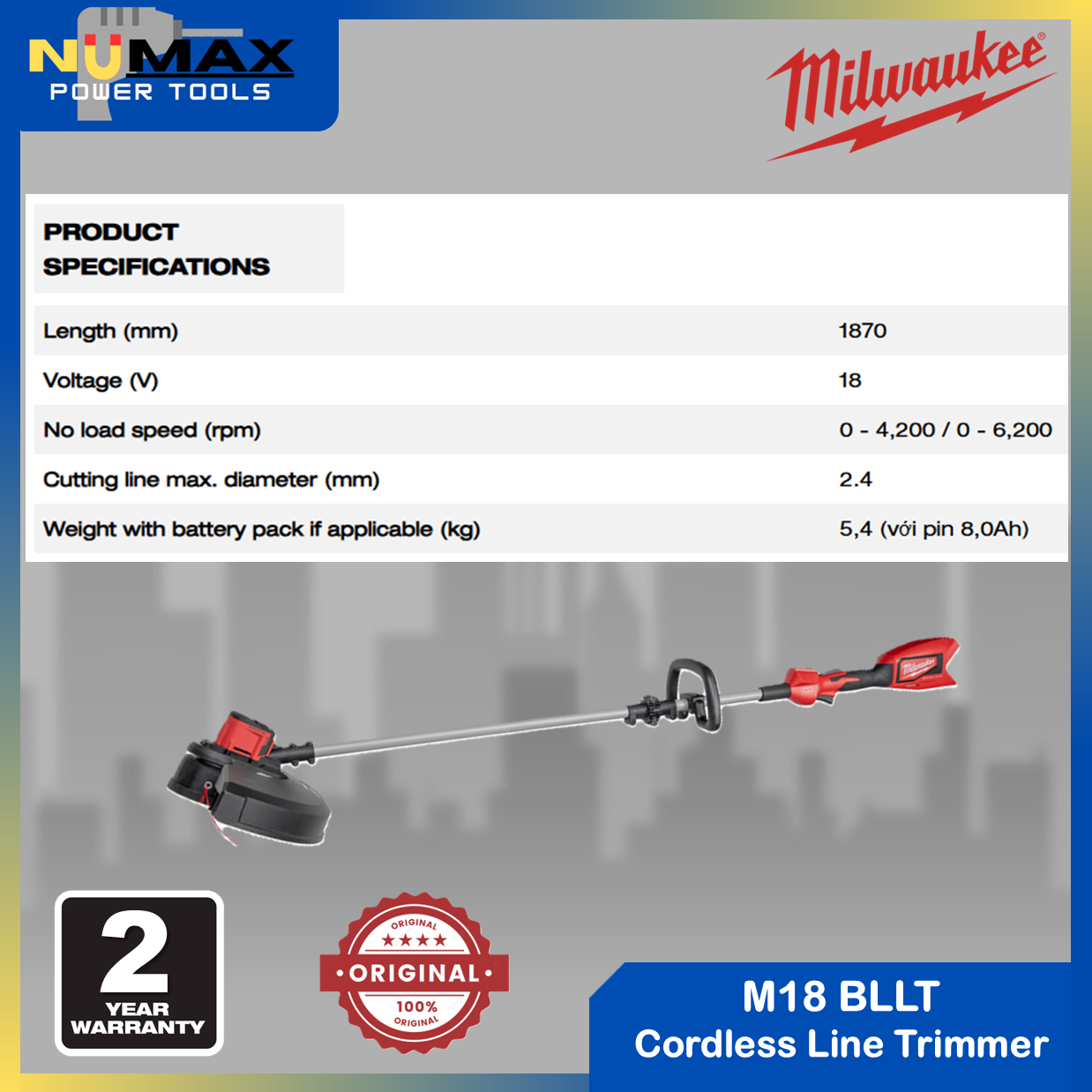 Milwaukee M18 BLLT-0 GEN II Cordless Brushless Line Trimmer Grass ...