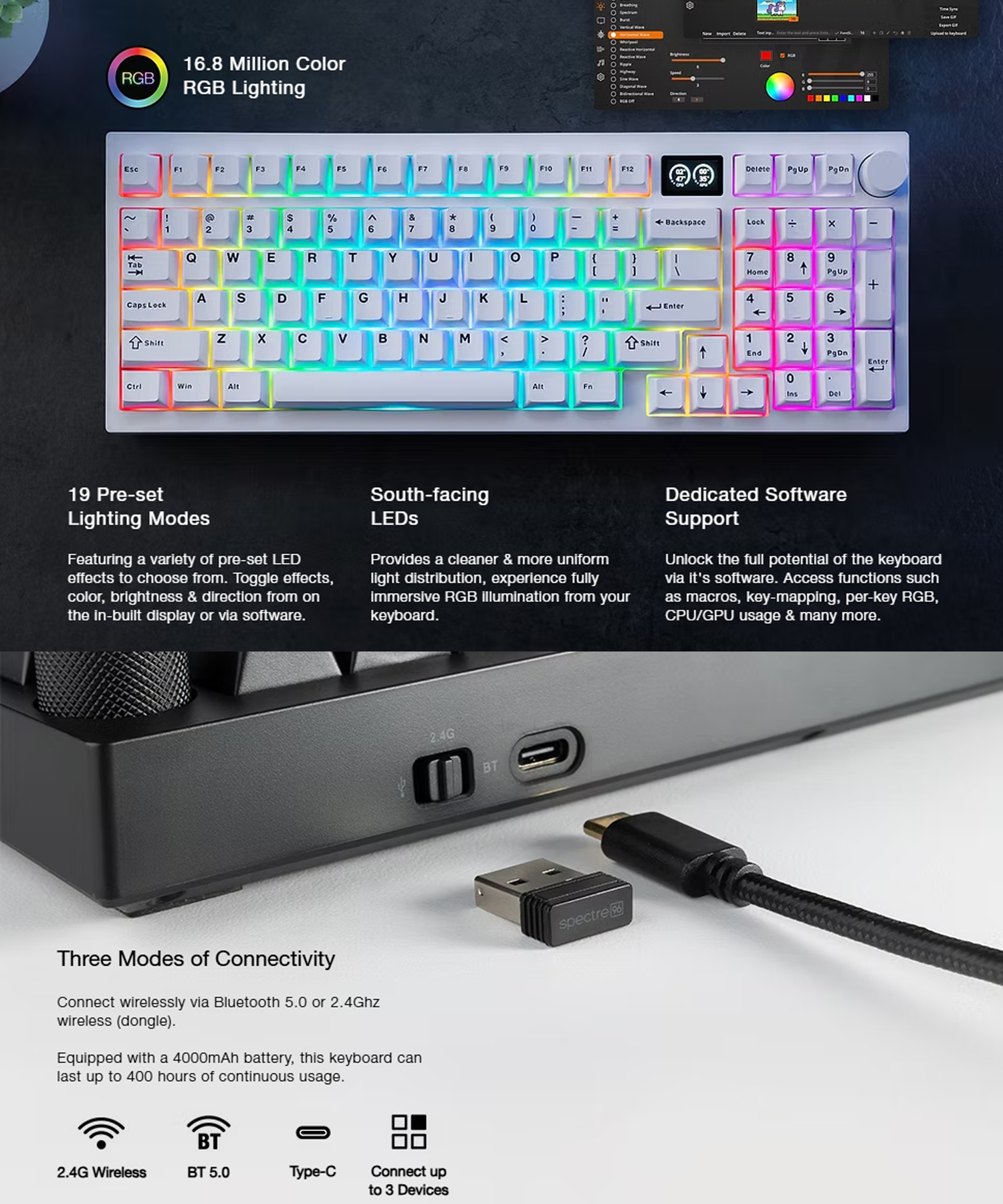 TECWARE Spectre 75 / 96 Wireless RGB Mechanical Gaming Keyboard with ...
