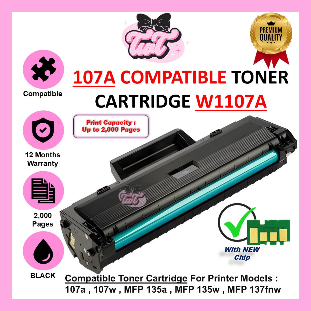 Compatible HP W1107A W 1107A 1107A 107A 107 Toner Cartridge with NEW ...