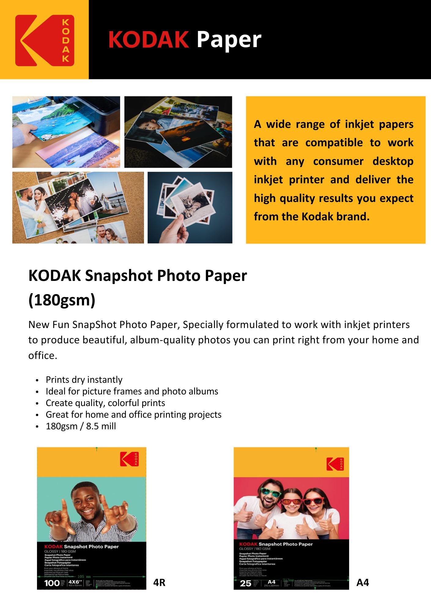 [ORIGINAL] KODAK Premium Photo Snapshot Photo Paper Gloss Paper 4R & A4 ...