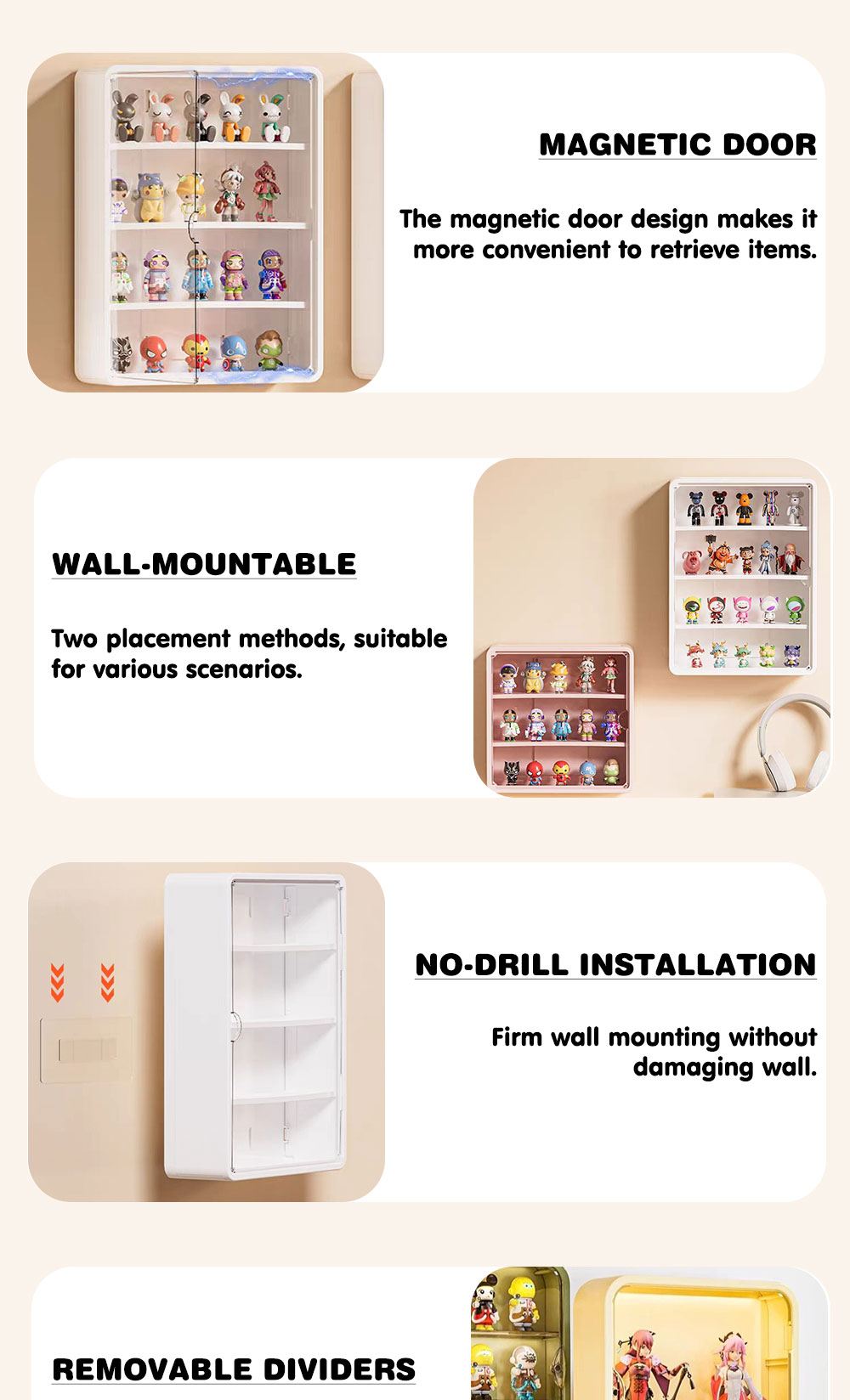 SUSU HOMES Wall-Mounted Acrylic Display Box Figure Blind Box Storage ...