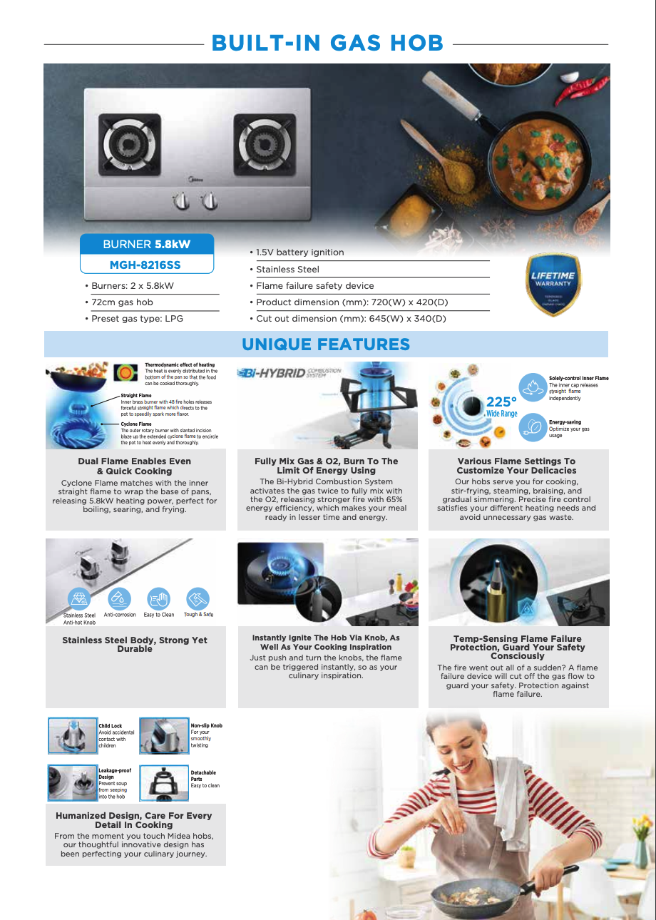 Midea Built-in Hob 2 Burners Gas Cooker 【 MGH-76Q60B , MGH-8216SS , MGH ...