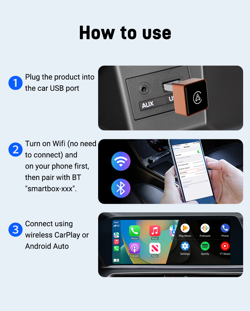 CarPlay wireless connection, Android Auto wireless connection ...