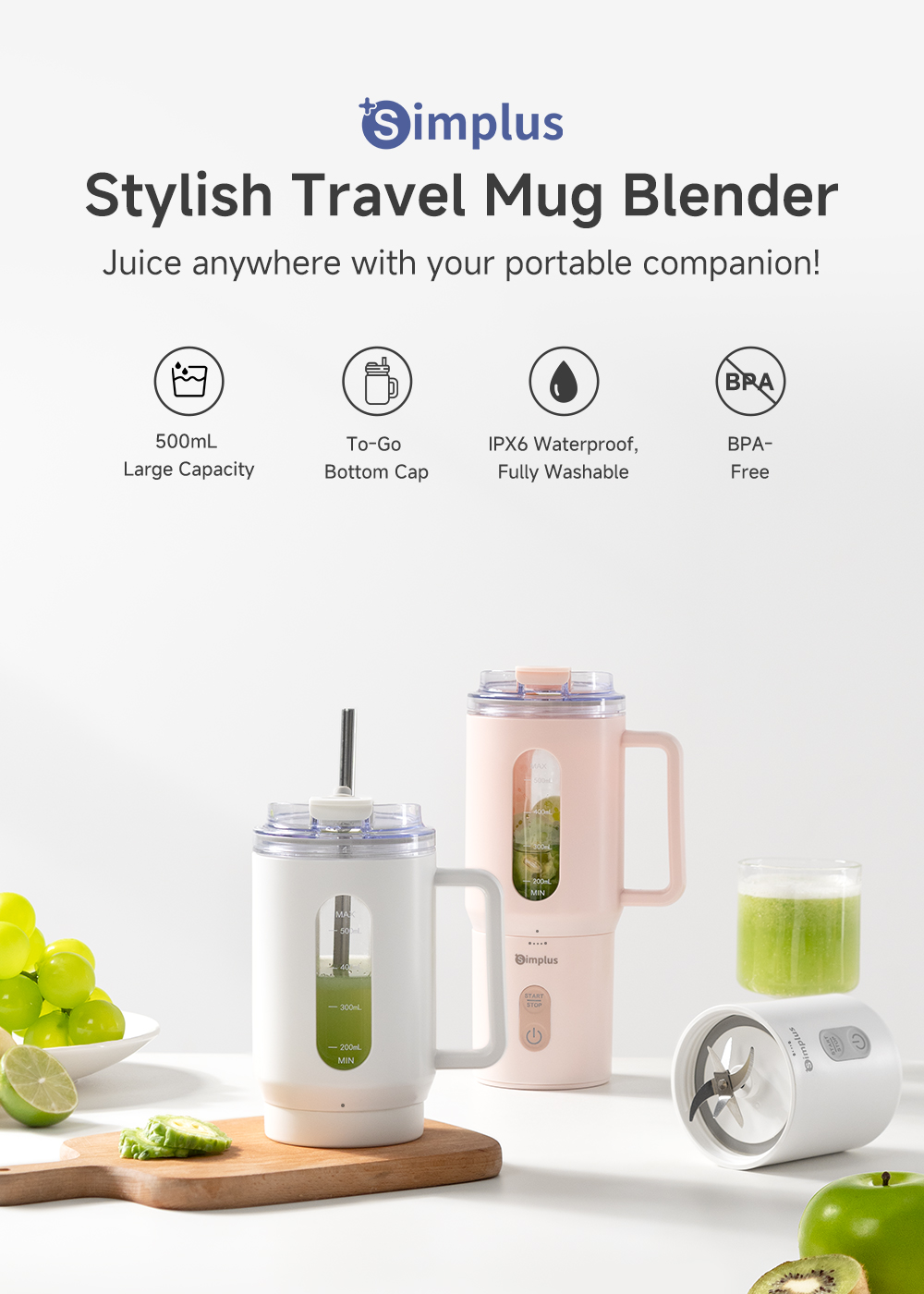 【New Launch】Simplus Portable Blender Wireless Juicer Cup To-Go Travel ...