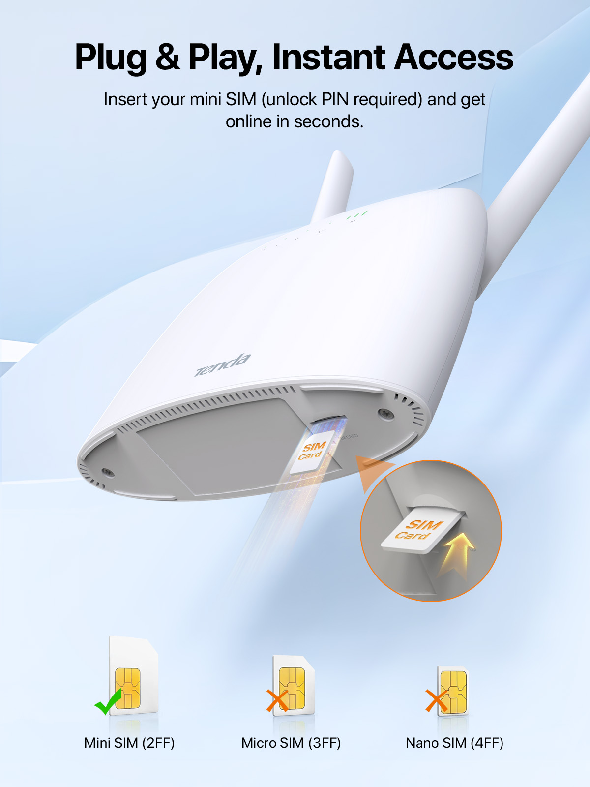 Tenda 4G LTE Router Sim Card Modem WiFi Router support all telco ...