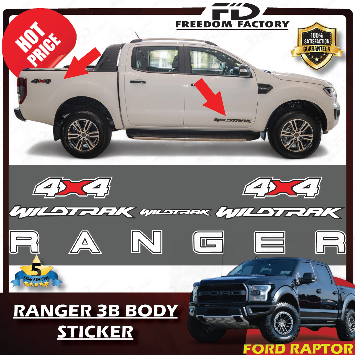 FORD RANGER Sticker Body Car Side Lining Decal ( NO.3B ) Raptor ...
