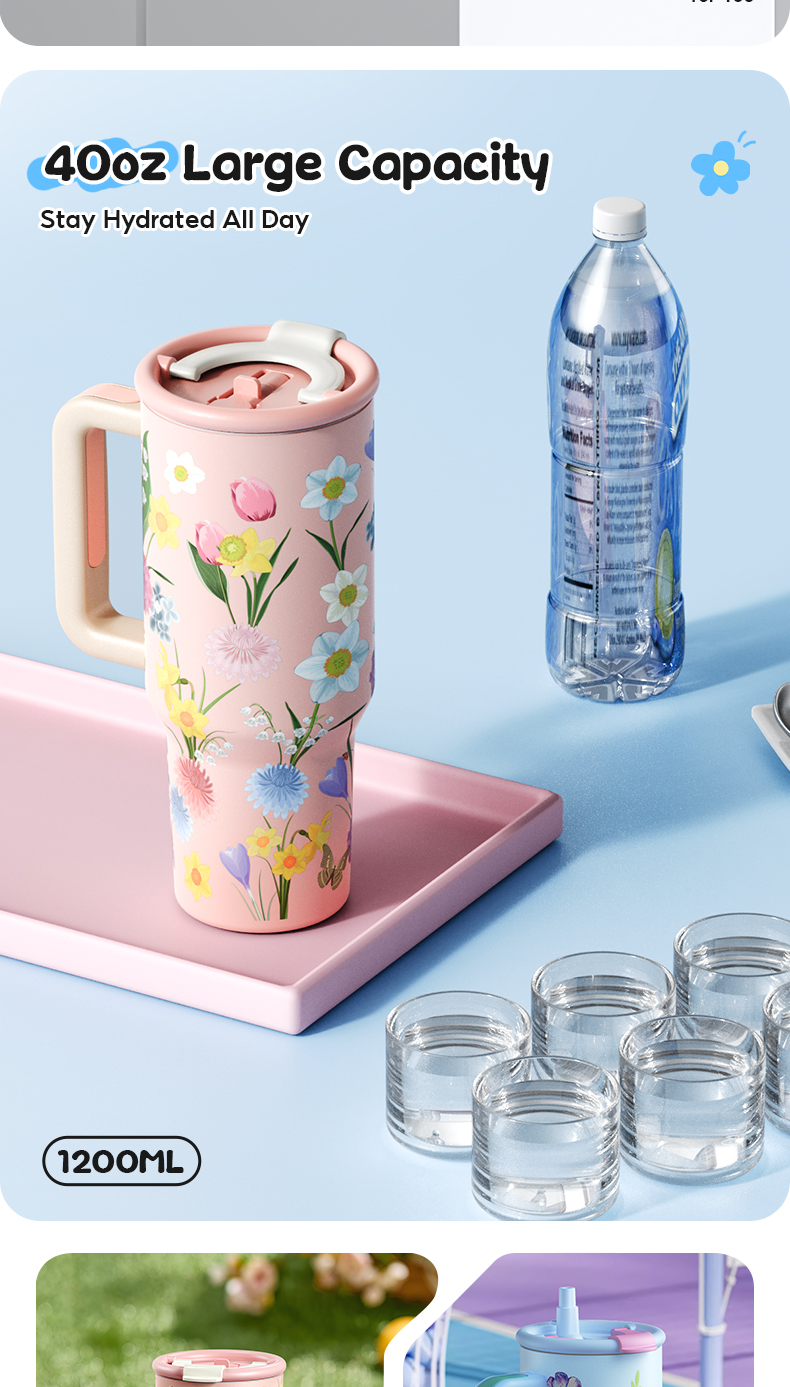 MODOFO 40oz Tumbler With Hidden Straw Thermos Bottle Aesthetic Botol ...