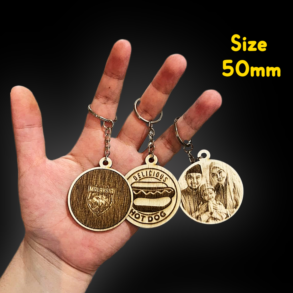 Custom Keychain Kayu Ukiran (Min 3pcs) | Engrave Nama / Logo / Gambar ...