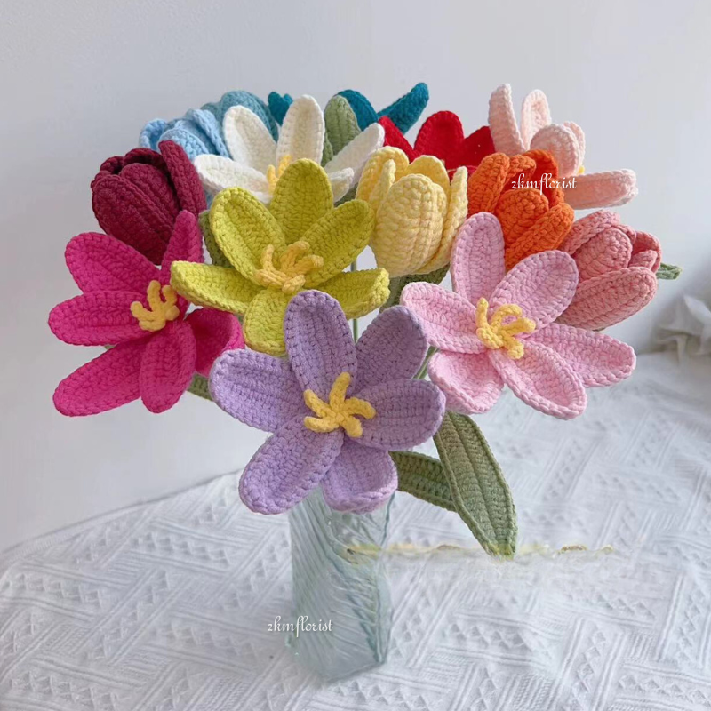 (1PC) CROCHET SULAM BLOSSOM Flower Bunga Sulam Wool Hand Knitted ...