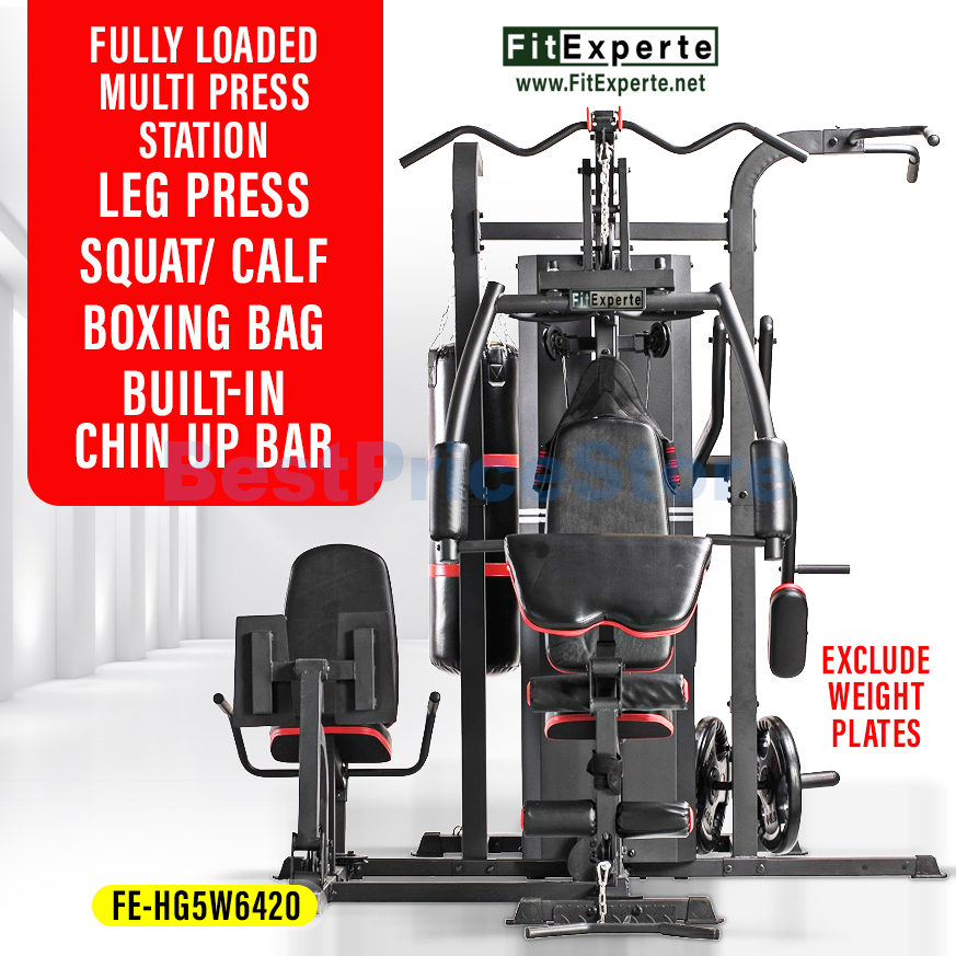 BPS All in One 5 Way Home Gym Station Machine Equipment 72kg Stack Leg Press Preacher Arm Chest ...