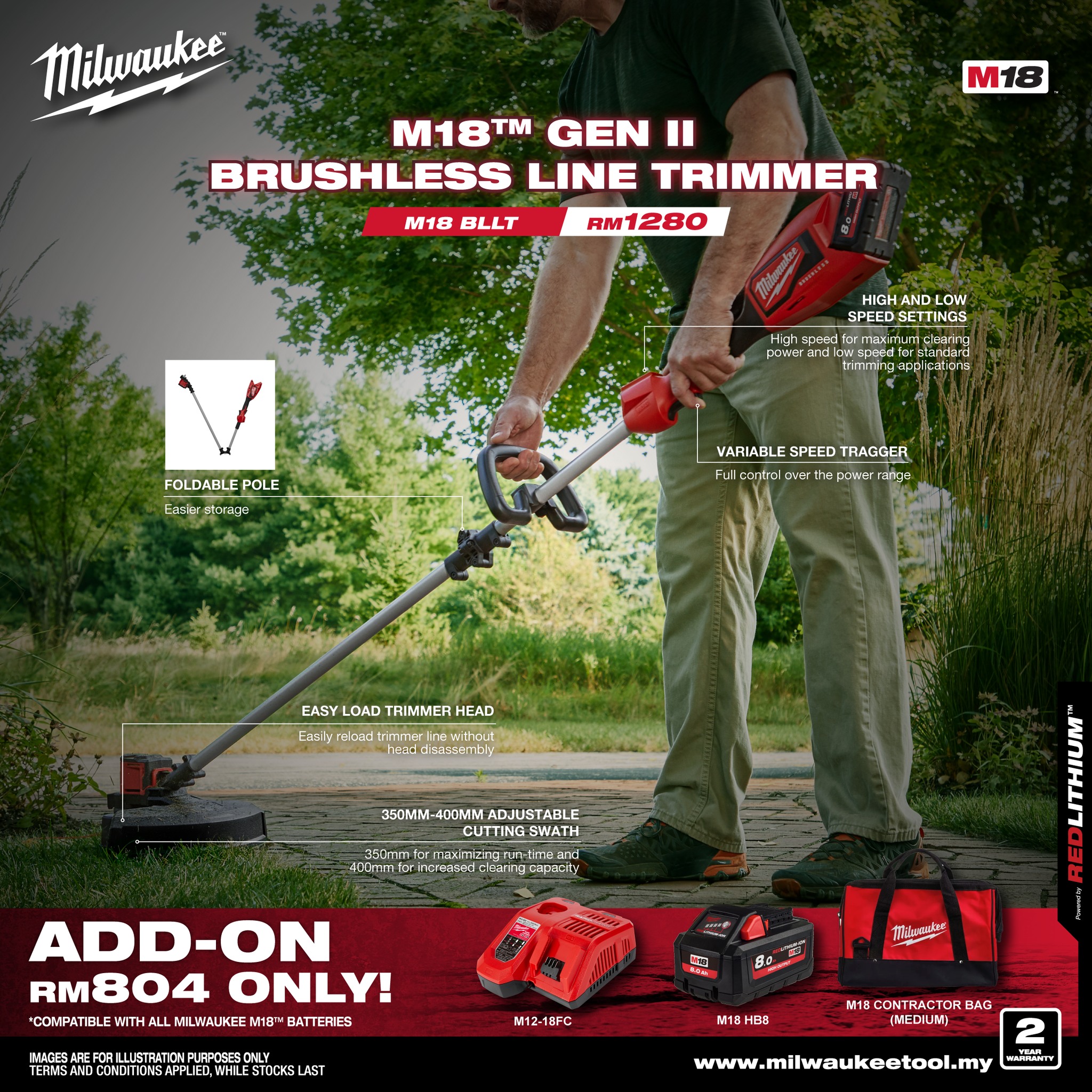 MILWAUKEE M18 FUEL Gen II Cordless Brushless Line Trimmer Grass Trimmer ...