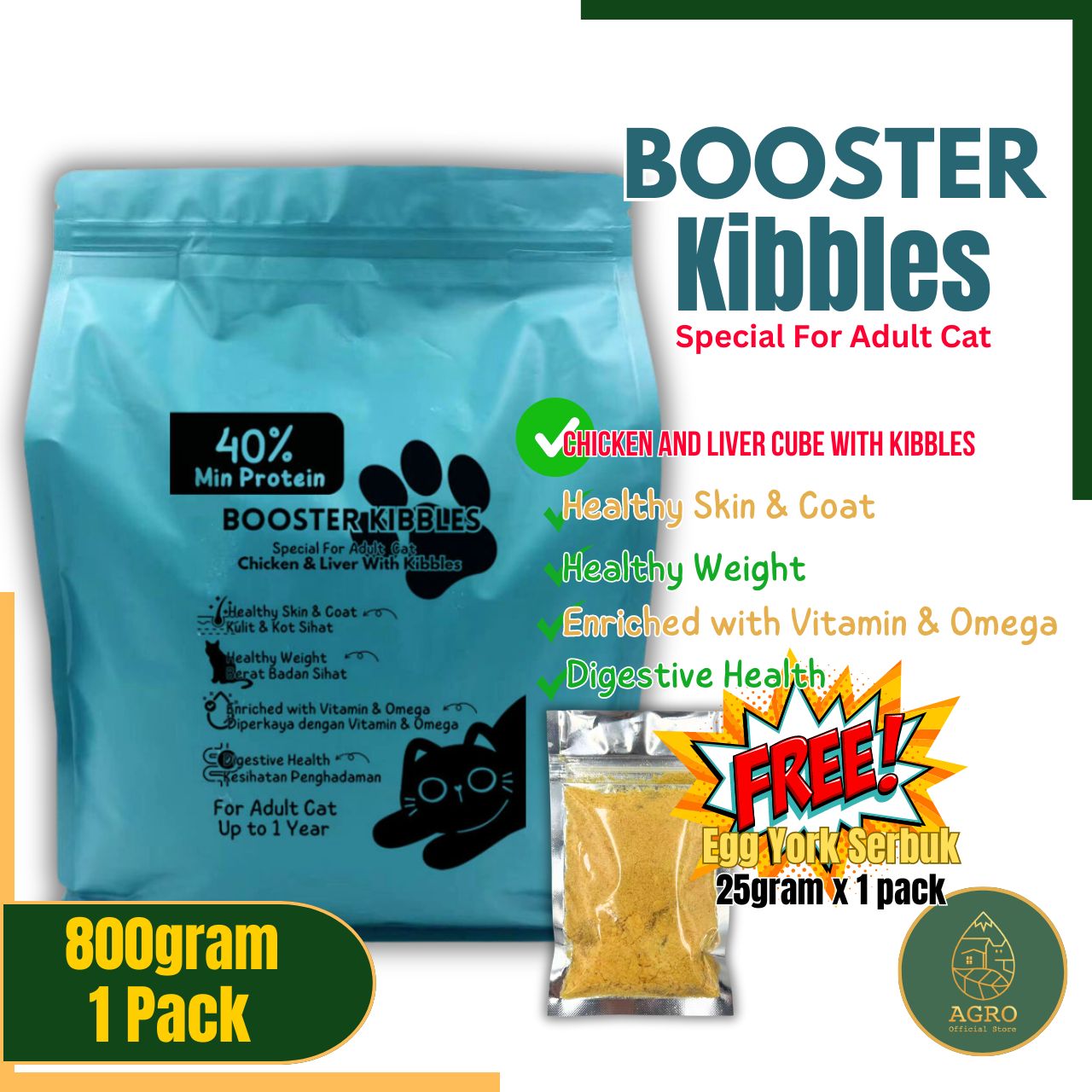 AGRO | Makanan Kucing | Kibbles Cat | Cat Food | Booster Gemuk Kucing ...
