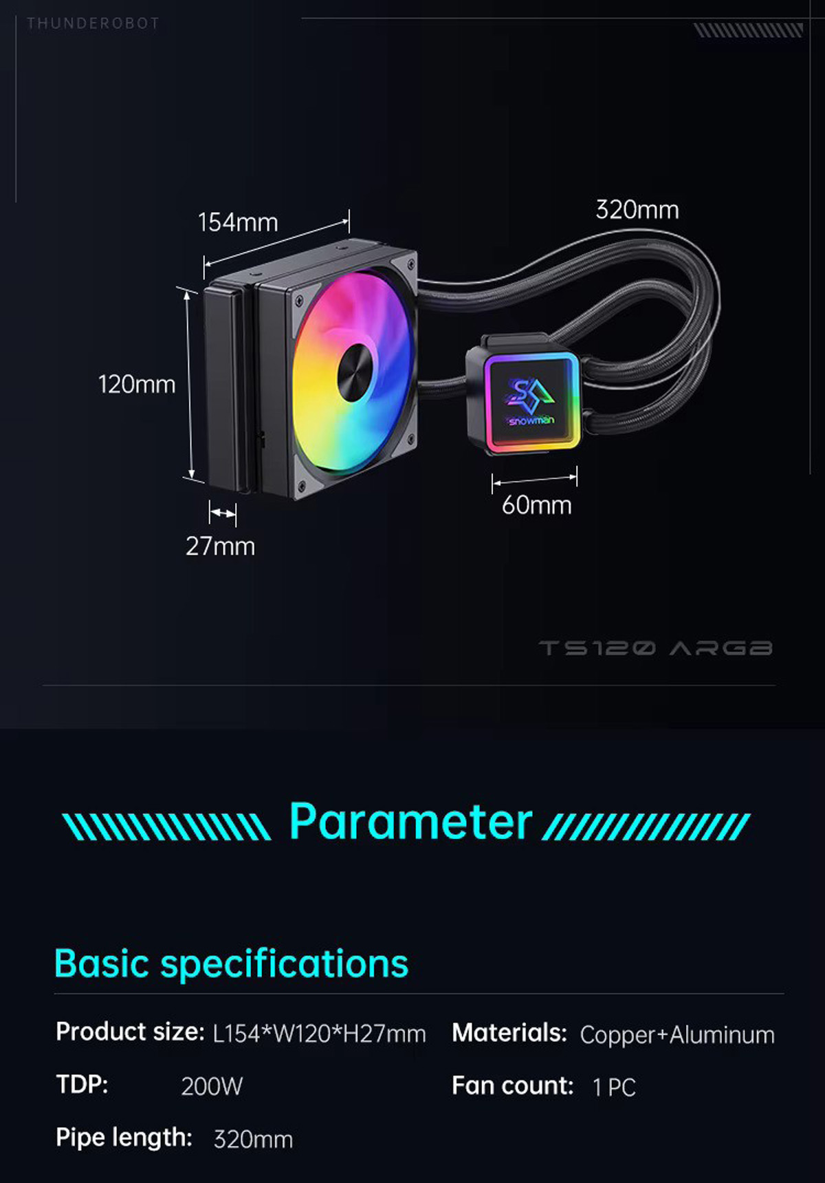 Snowman KS360 High Performance Infinite Mirror 3-Phase Motor Dynamic ARGB AIO Liquid CPU Cooler ...