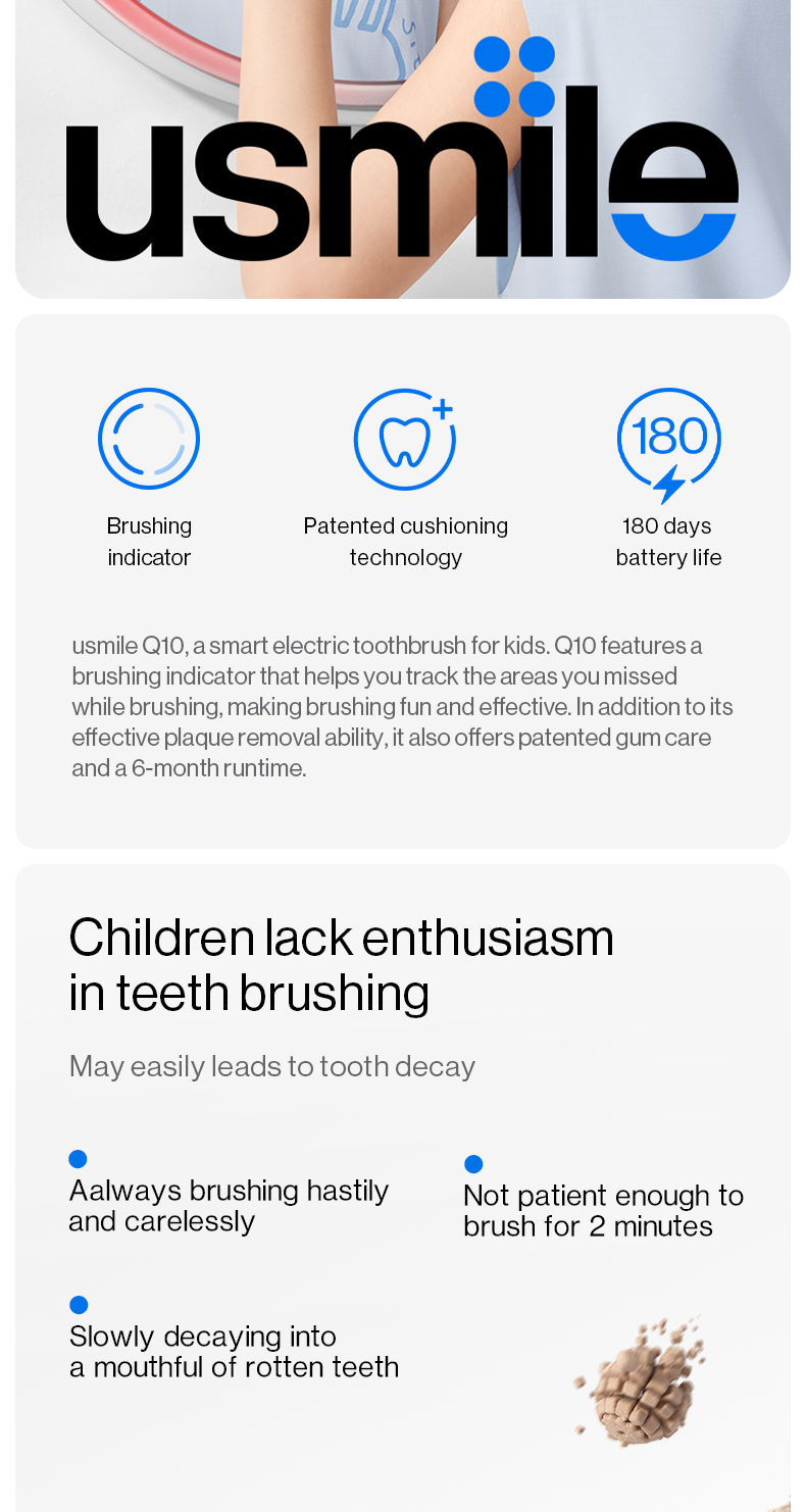 [DUO SET] usmile Q10 Kids Sonic Electric Toothbrush | Brush Indicator | 180 Day Battery Life ...