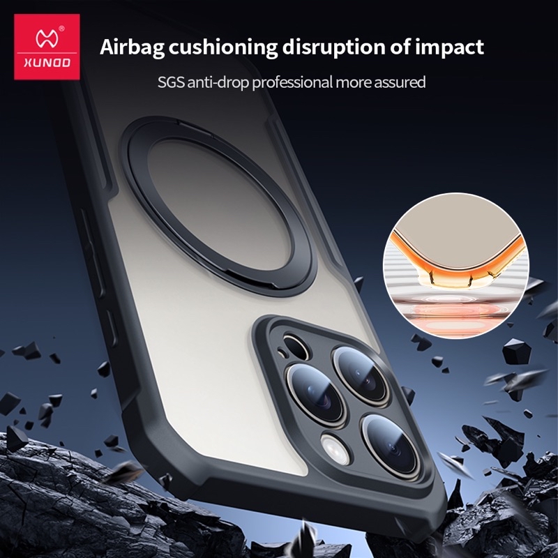 XUNDD 360° Rotatable Magnetic Ring Case for iPhone 17/16/15/14/13 Pro ...