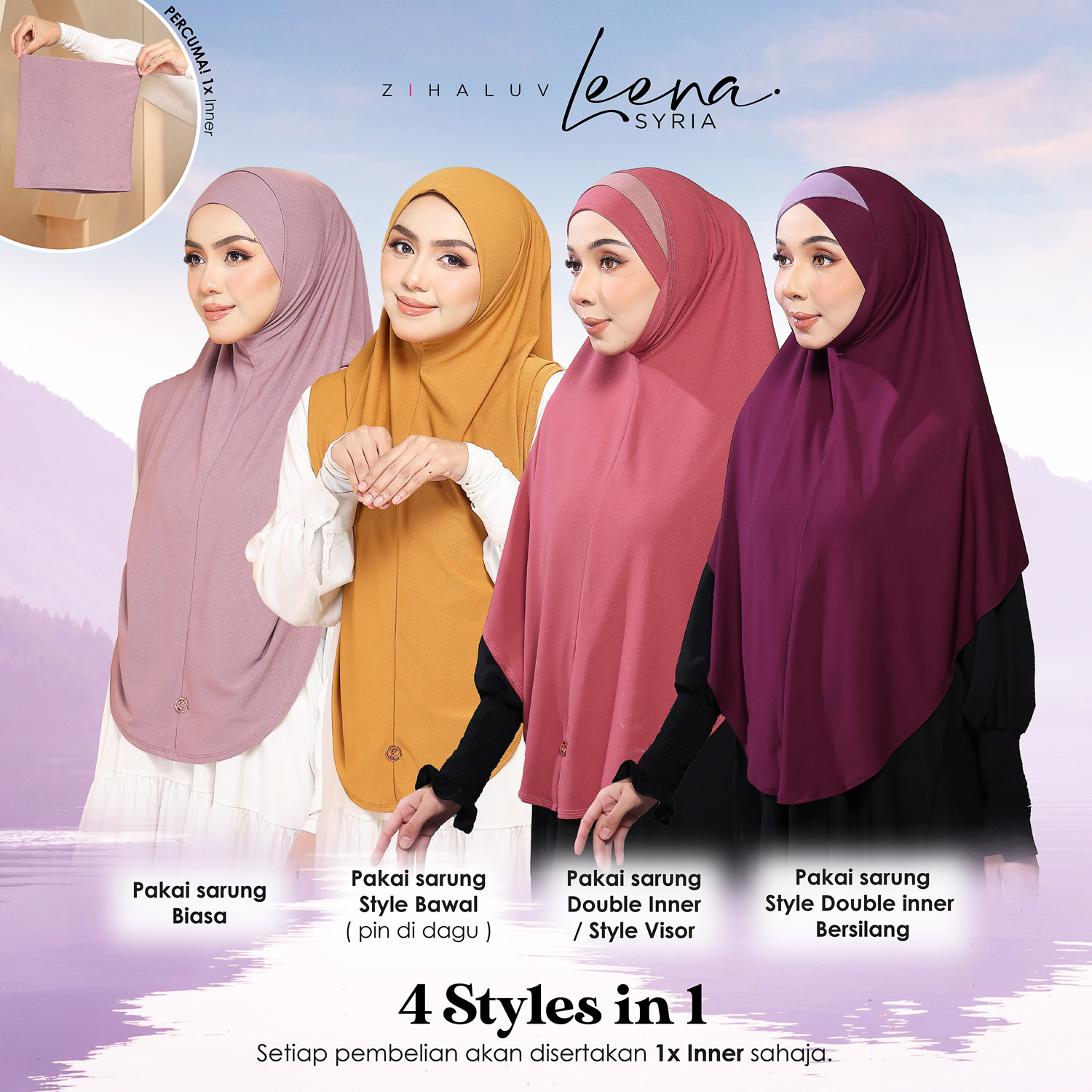 Zihaluv - Tudung Leena Syria Easy-On Ironless - MossCrepe - Bidang 55 ...