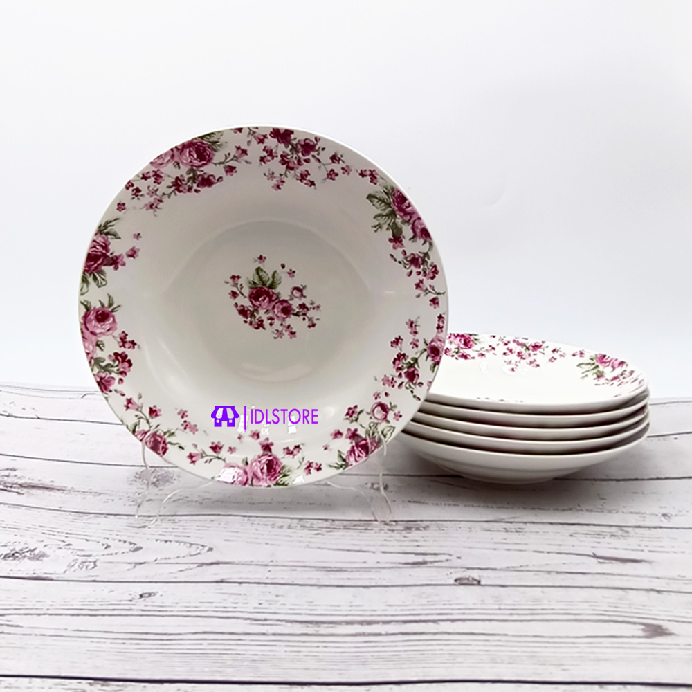 6 Pcs 9 Inch Porcelain Soup Plate Pinggan Melengkung Pinggan Bunga ...