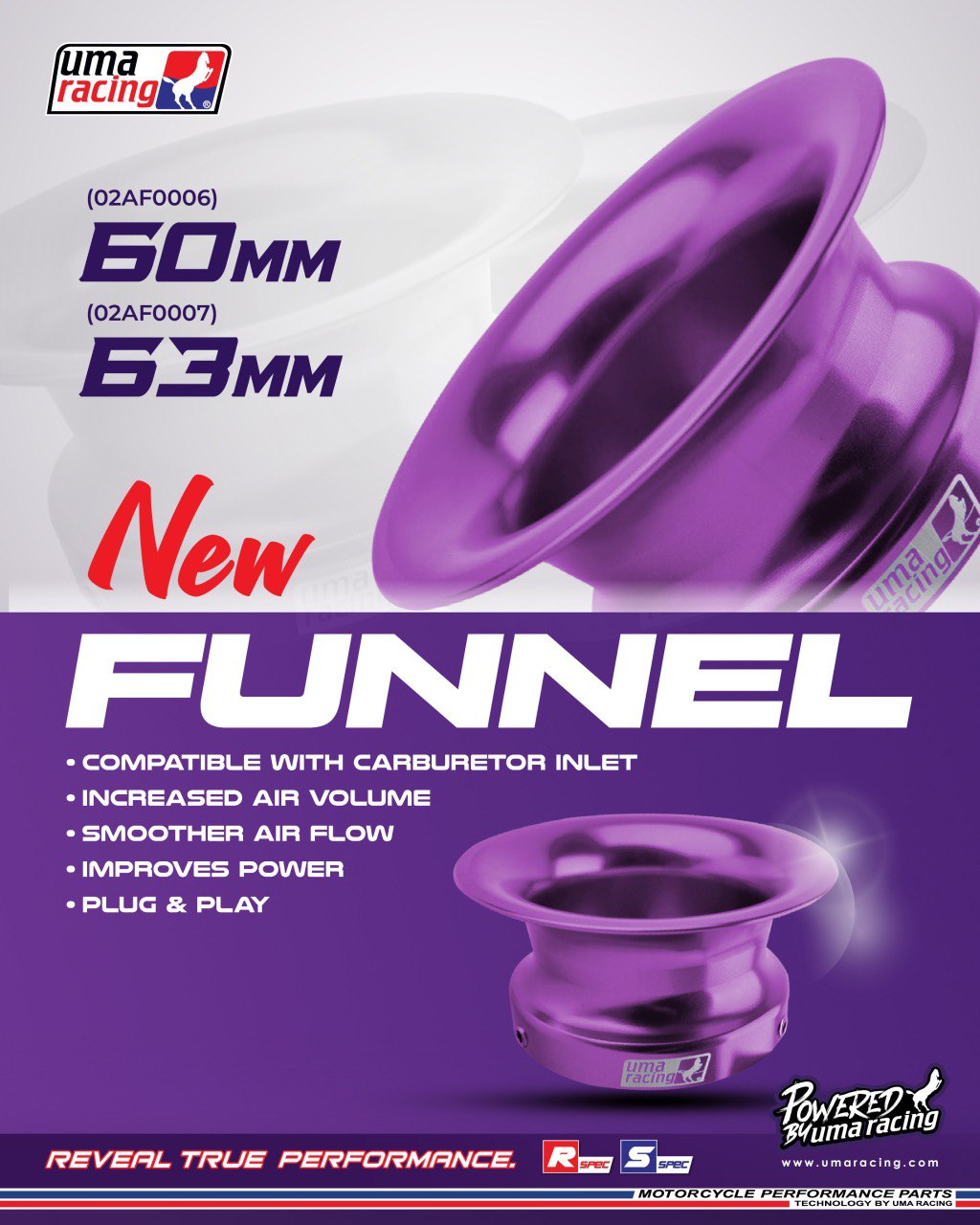 UMA RACING PWK CARBURETOR V2 / V3 RACING AIR FUNNEL 60MM 63MM PURPLE ...