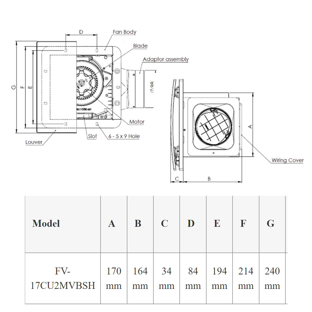 Panasonic Ventilation Exhaust Fan 17cm Ventilating FV-17CU2MVBSH ...