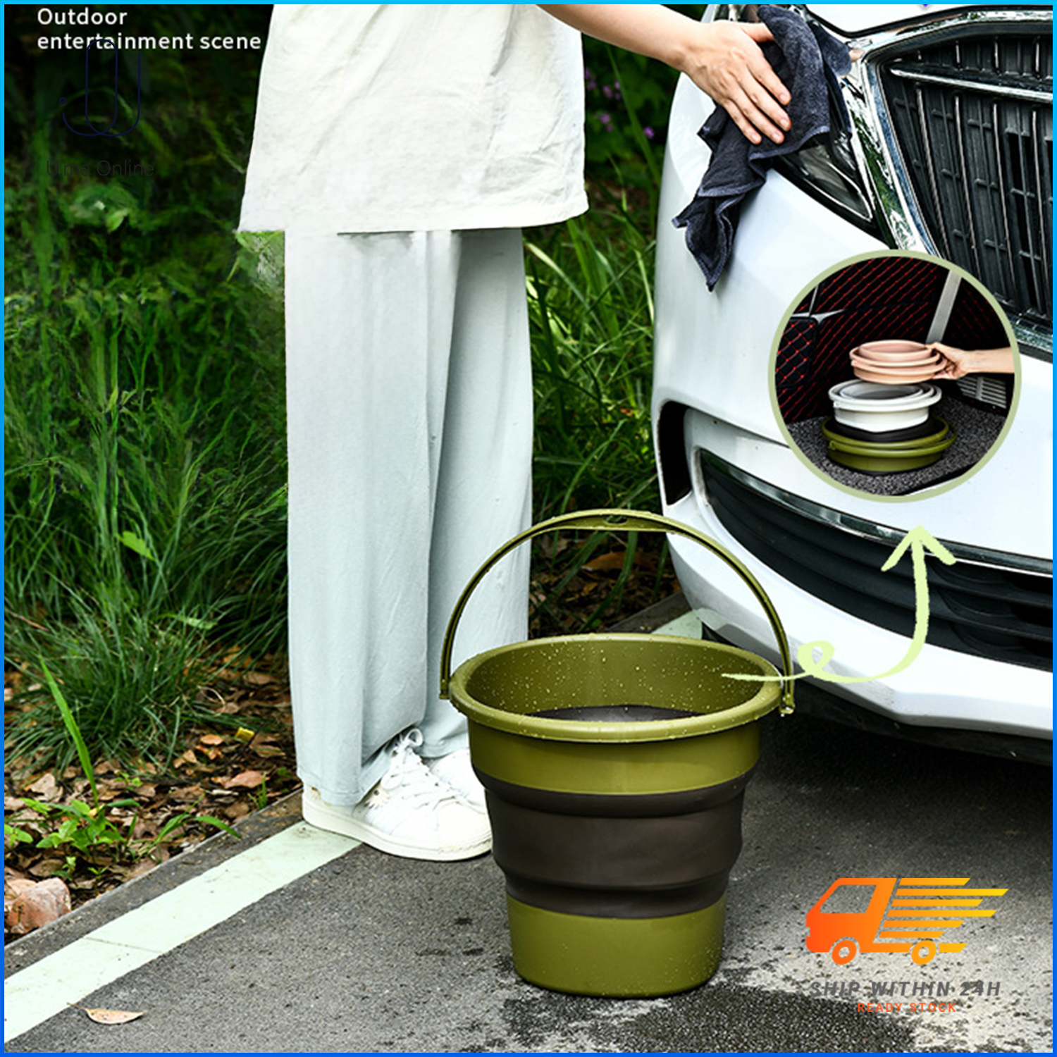 U.me Portable Folding Bucket with Lid Large Capacity Water Bucket ...