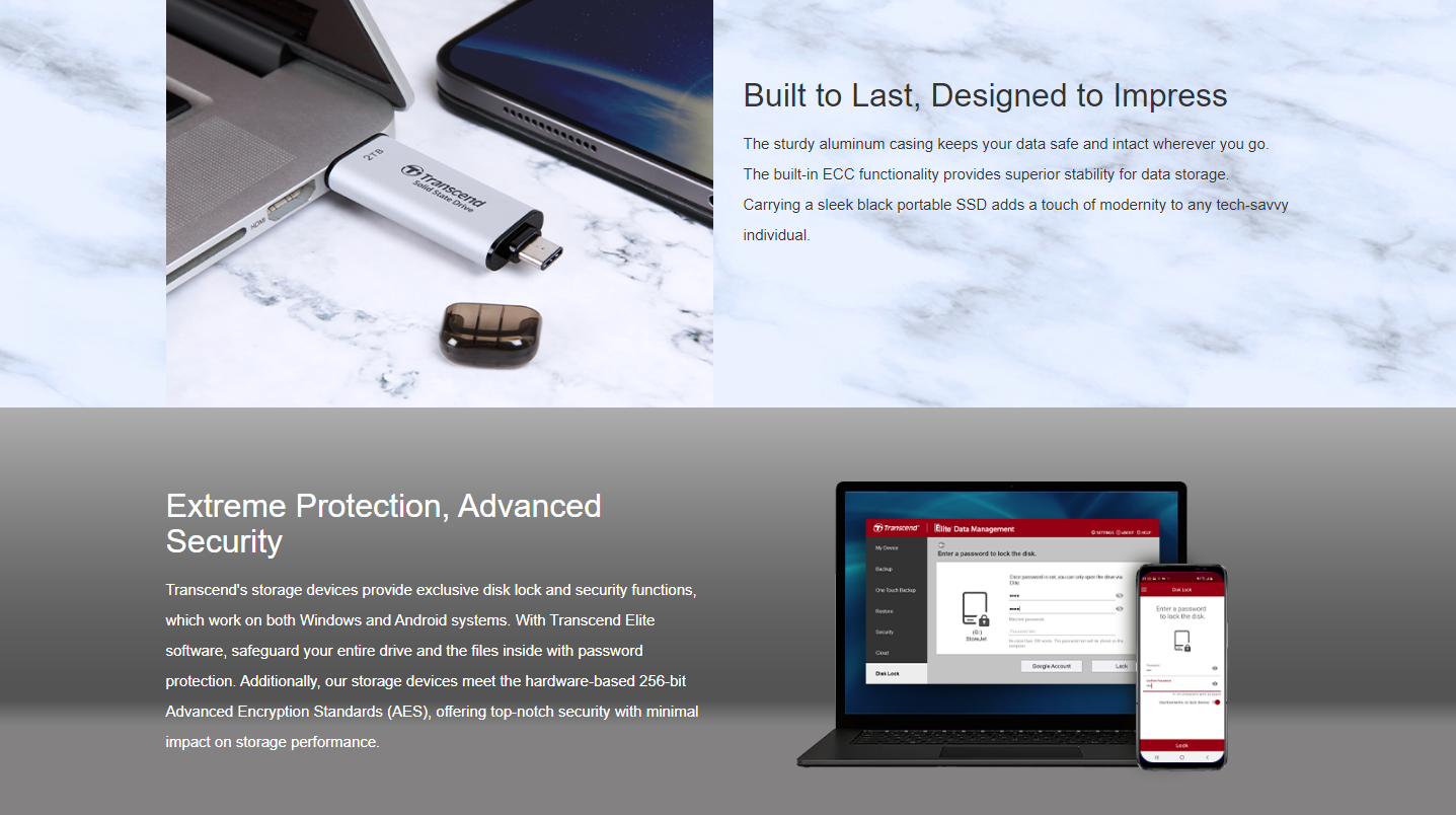 Transcend SSD ESD310 ESD310C/S 3D NAND Portable External SSD with USB 3 ...