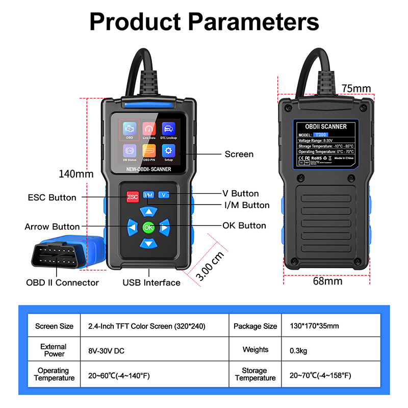 T300 OBD2 Car Scanne Scanner Creader Odb2 Voltage Tester Car Diagnostic ...
