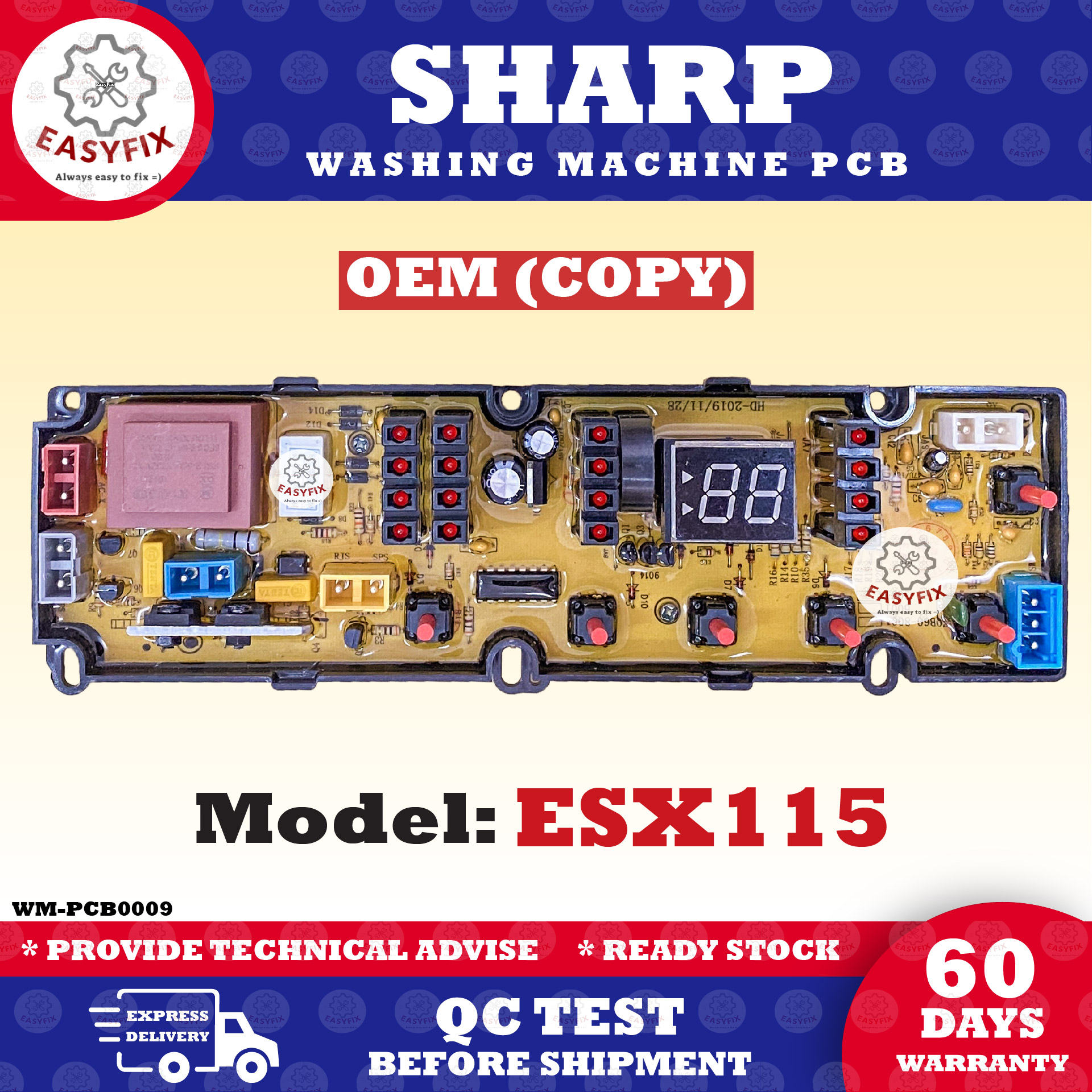 (ORIGINAL) ESX115 SHARP WASHING MACHINE PCB BOARD (CONTROL BOARD / PCB ...
