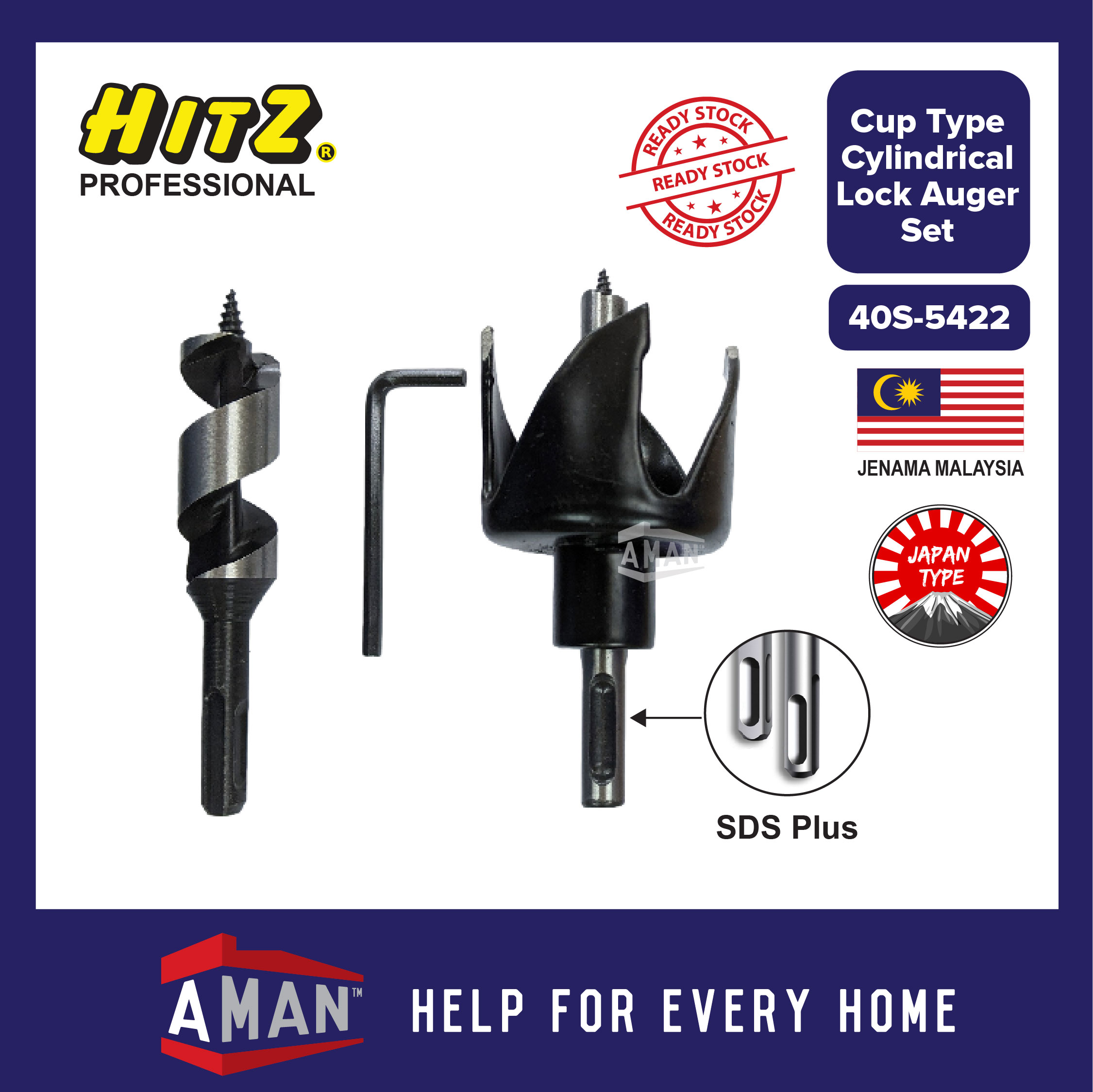HITZ 3 In 1 Cylindrical Lock Auger Set Cup Type Wood Door Lock Handle ...