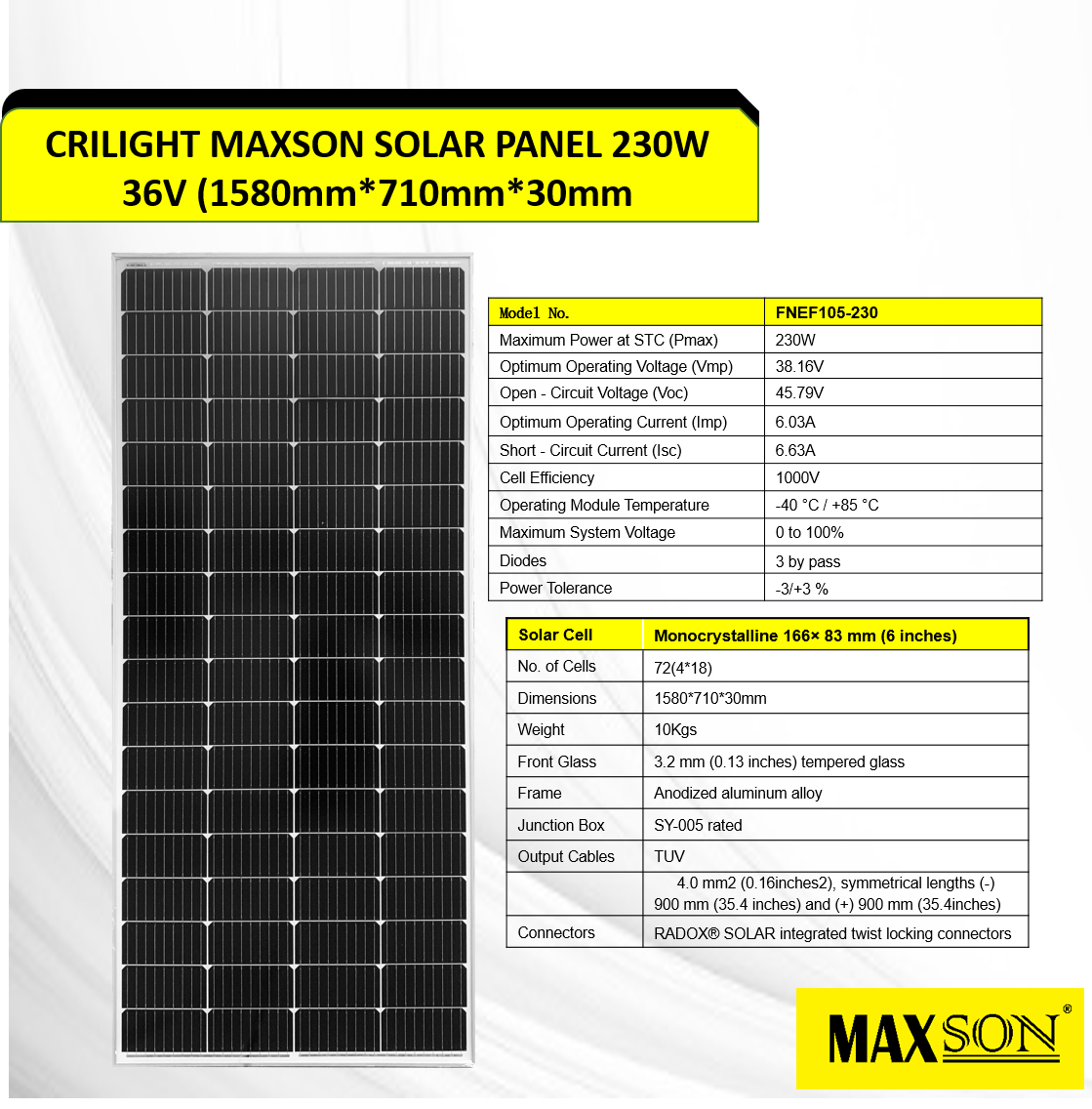 Crilight MAXSON Monocystalline Solar Panel Pagar Elektrik Kebun (300W ...
