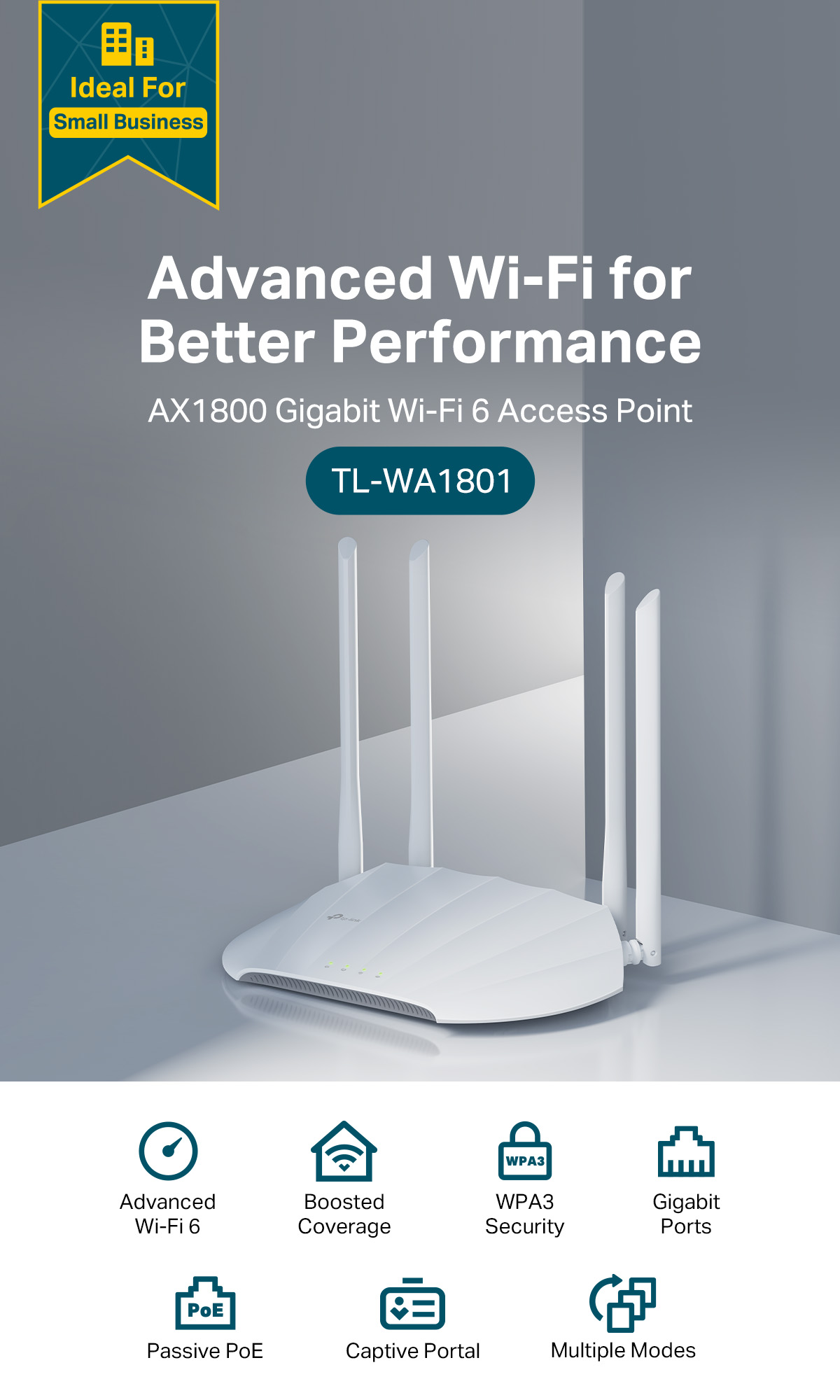 TP-Link AX1800 (2.4GHz + 5GHz) Dual Band Gigabit Wireless Wi-Fi 6 Access Point TL-WA1801 ...