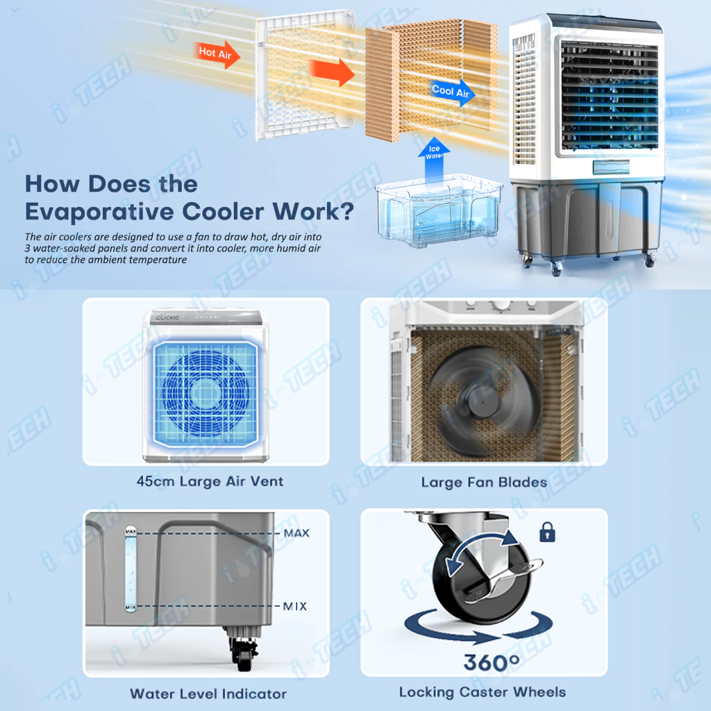 𝐈𝐏𝐑𝐎 Portable 40L / 50L Evaporative HIGH Powerful Aircond 3 Speed Air ...