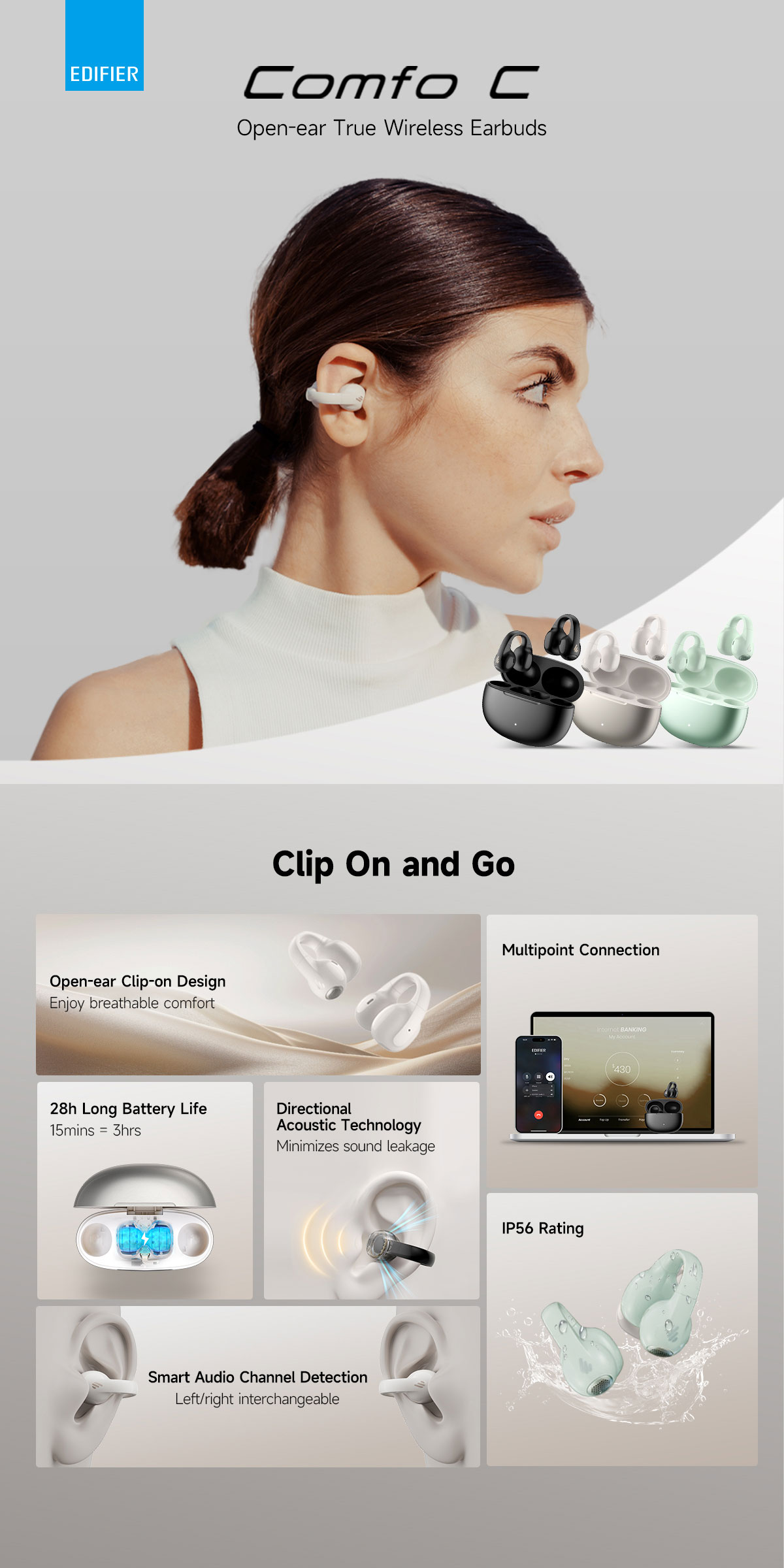 Edifier Comfo C Open-ear Wireless Sport Earphones with ConneX ...