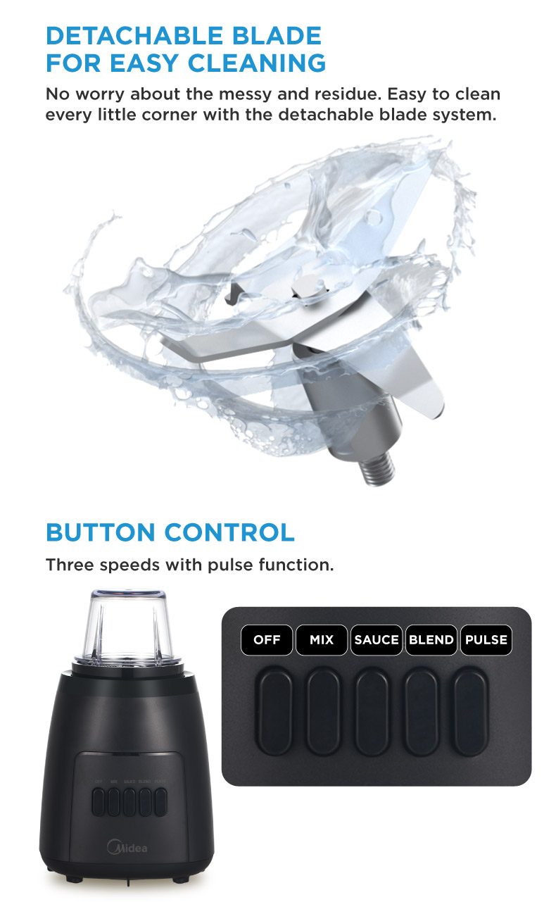 Midea MBL600B0BGK 1.5L Glass Jar Blender (600W) *With Grinder* | Shopee ...