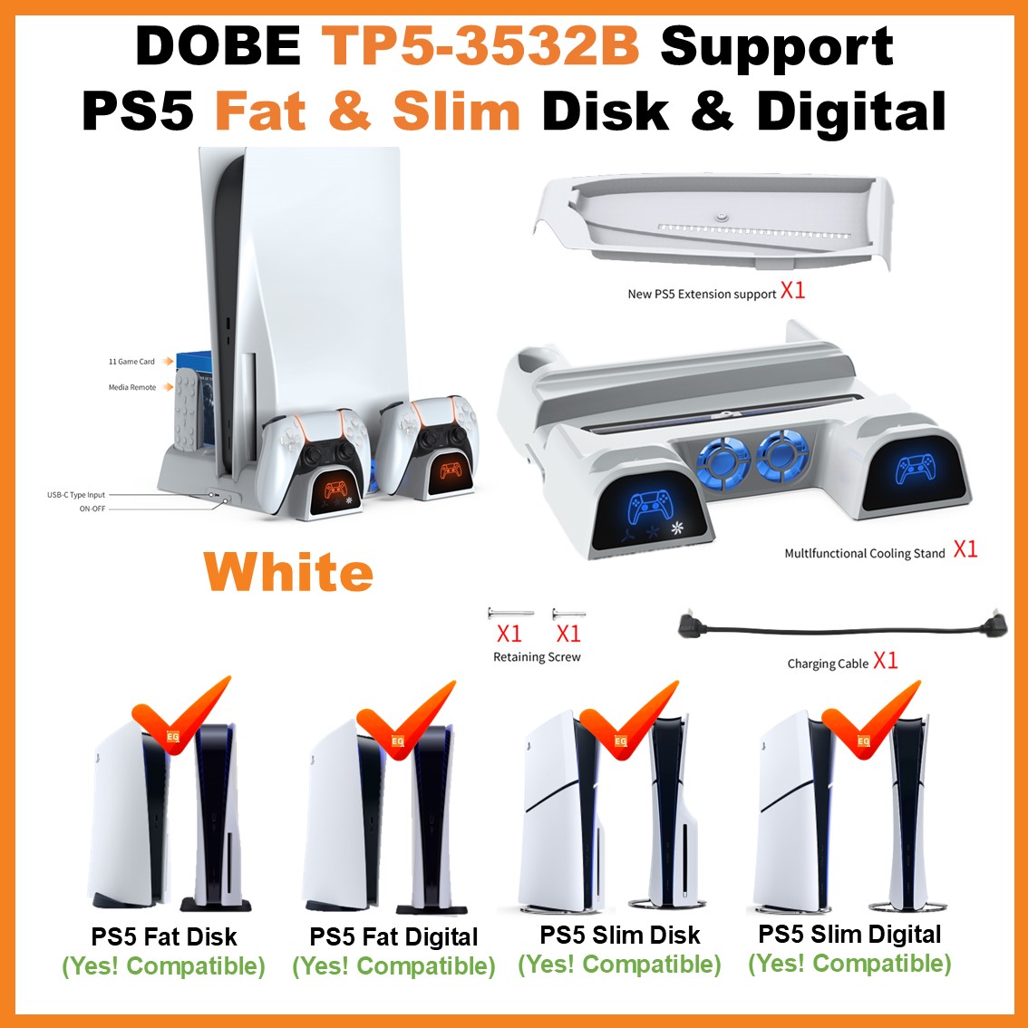 DOBE PS5 SLIM / PRO / FAT Cooling Stand Dual Charging Dock Disc Stand ...
